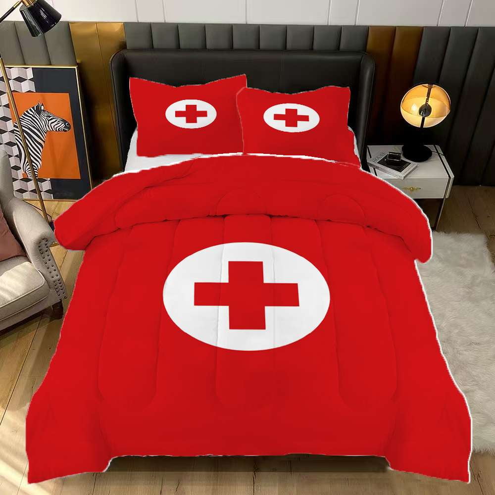 Red First Aid Logo Simple Medical Comforter Set King Size Bedding Set ...