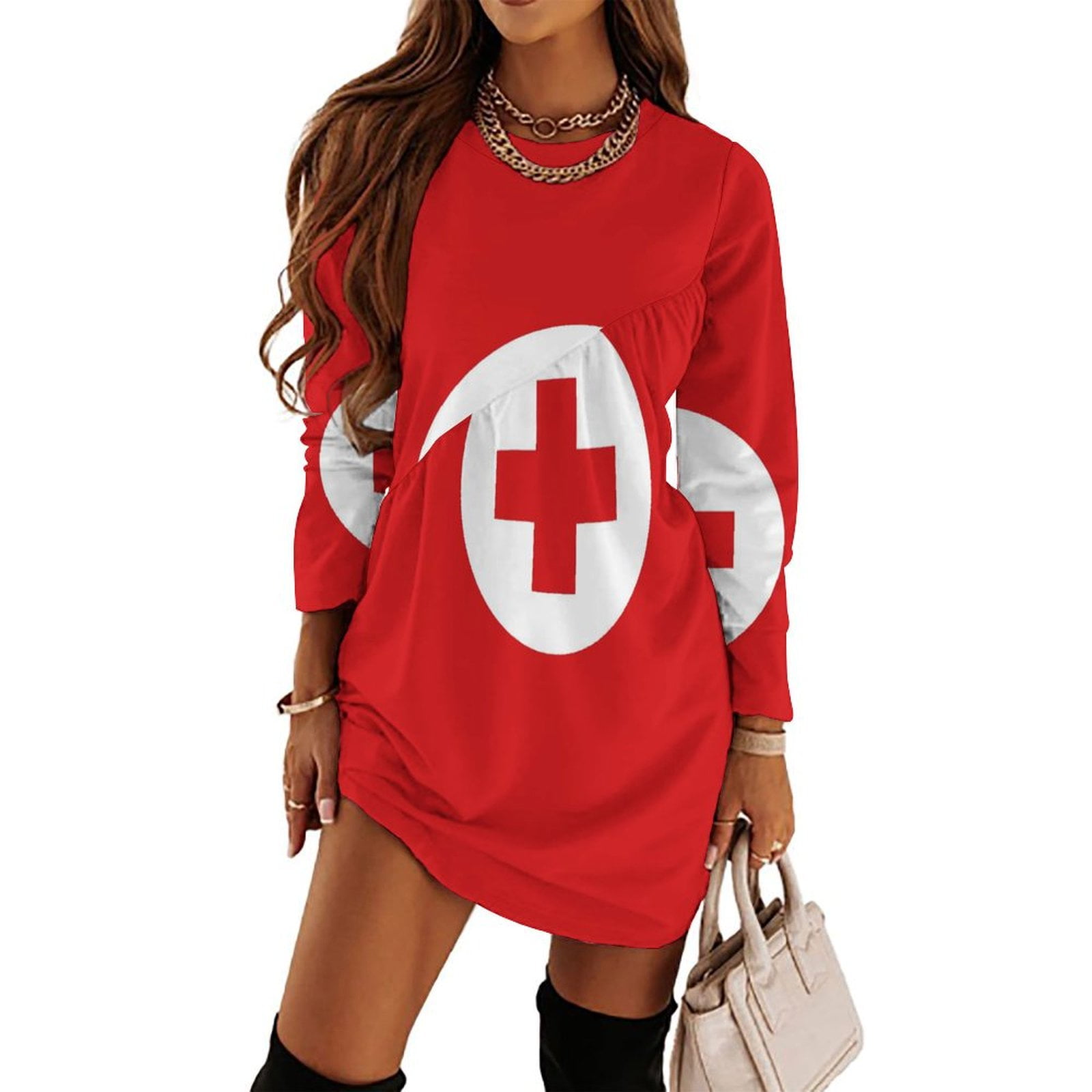 Red First Aid Logo Simple Medical Loose Dress Evening Dress Summer ...