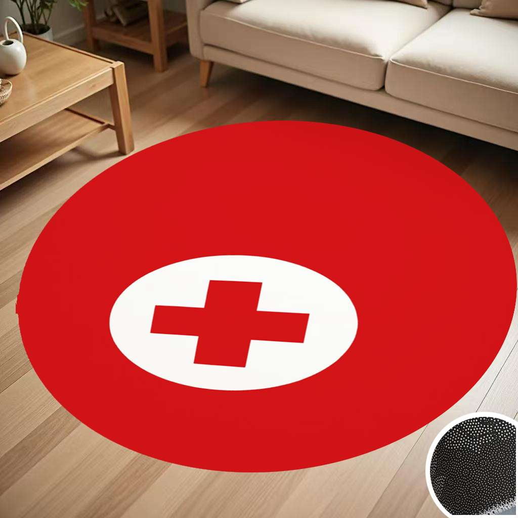 Red First Aid Logo Simple Medical Round Carpet Living Room Bedroom Home ...