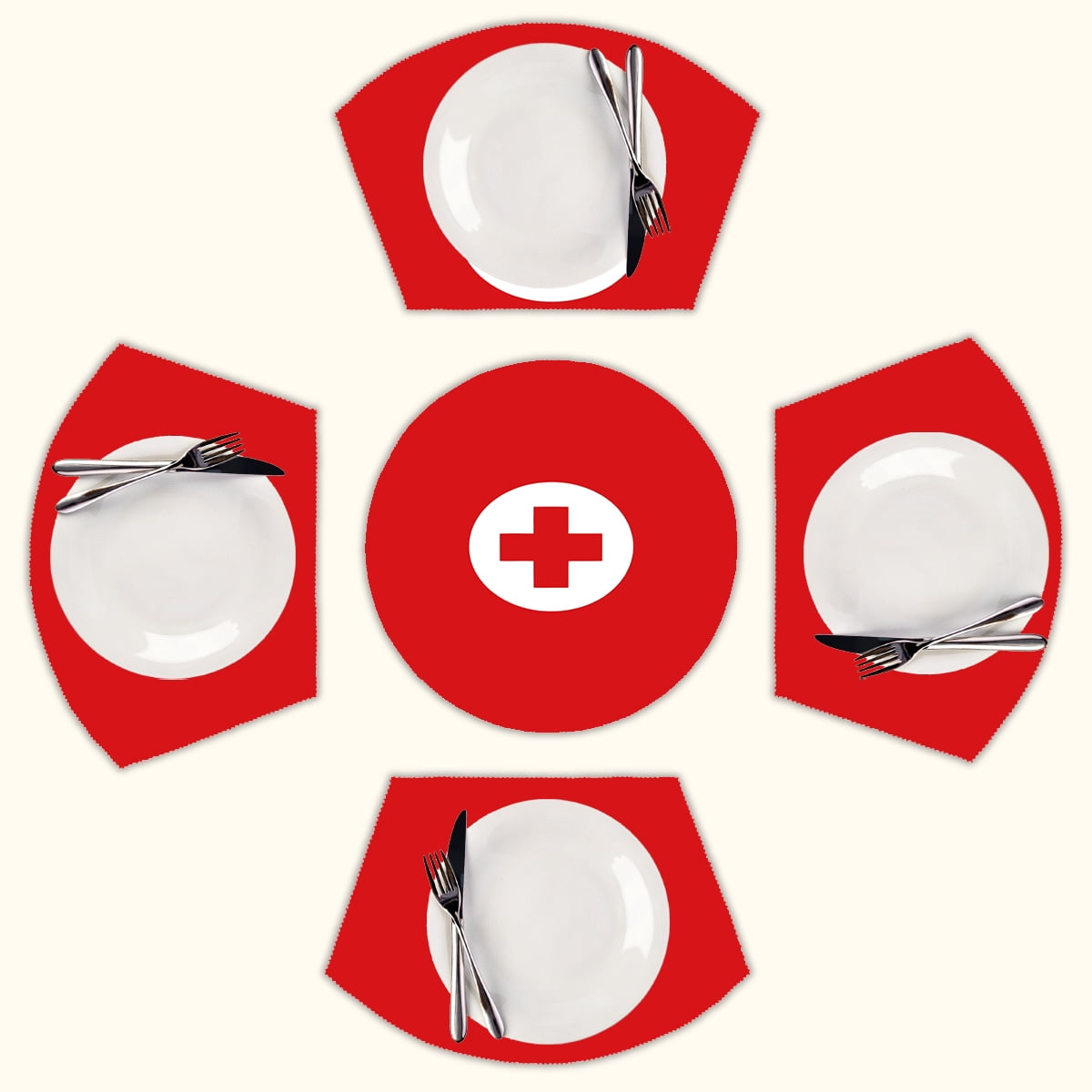 Red First Aid Logo Simple Medical Round Table Placemats Set Of 5 Wedge ...