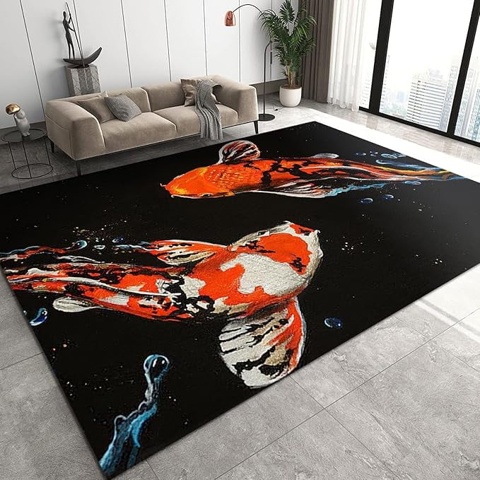 Red Fish Area Rugs, Koi Patterns Washable Rug, Non-Slip And Stain ...