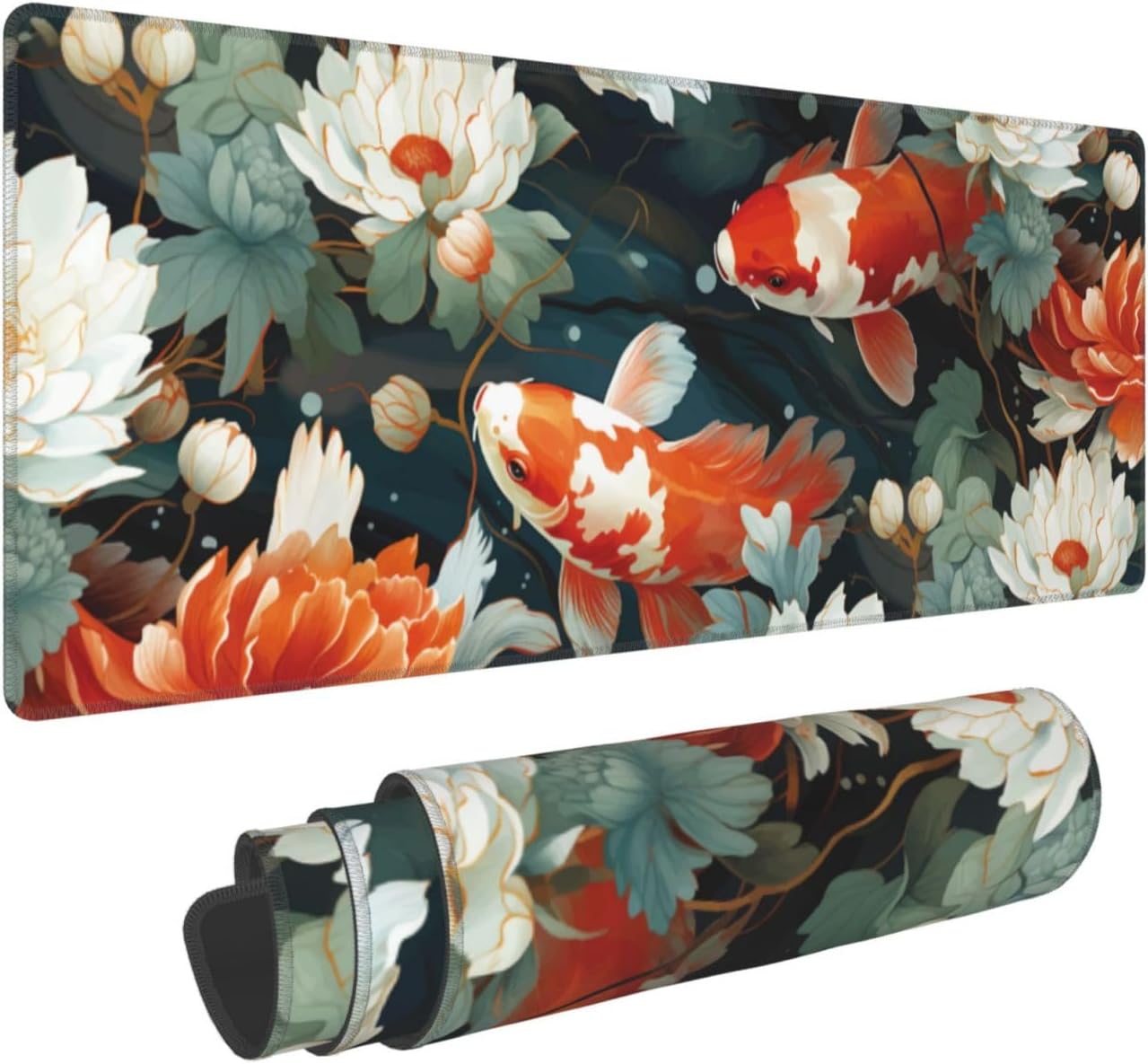 Red Fish Flowers and Leaves of The Lotus Mouse Pad XL Extended Mouse ...