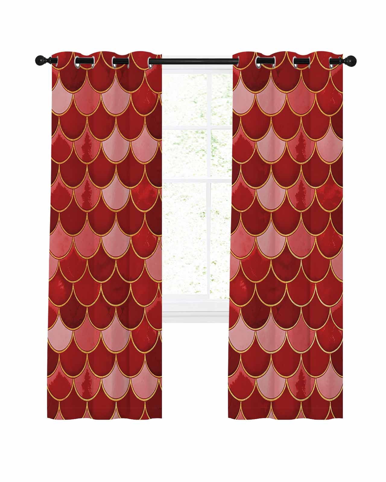 Red Fish Scales Blackout Curtains 63 Inch Length Ombre Fish Tail ...