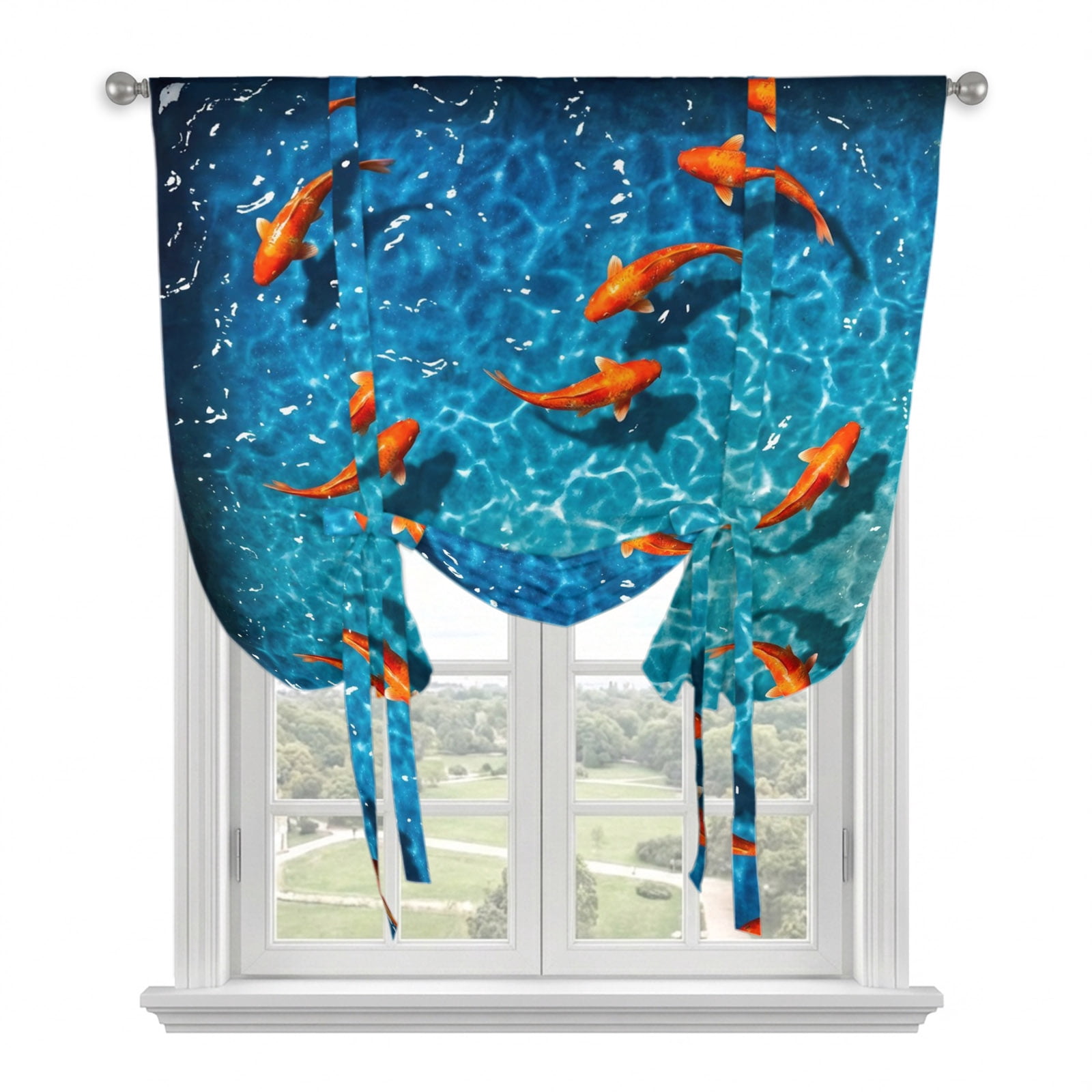 Red Fish Tie Up Curtains for Window, Thermal Insulated Balloon Shade ...