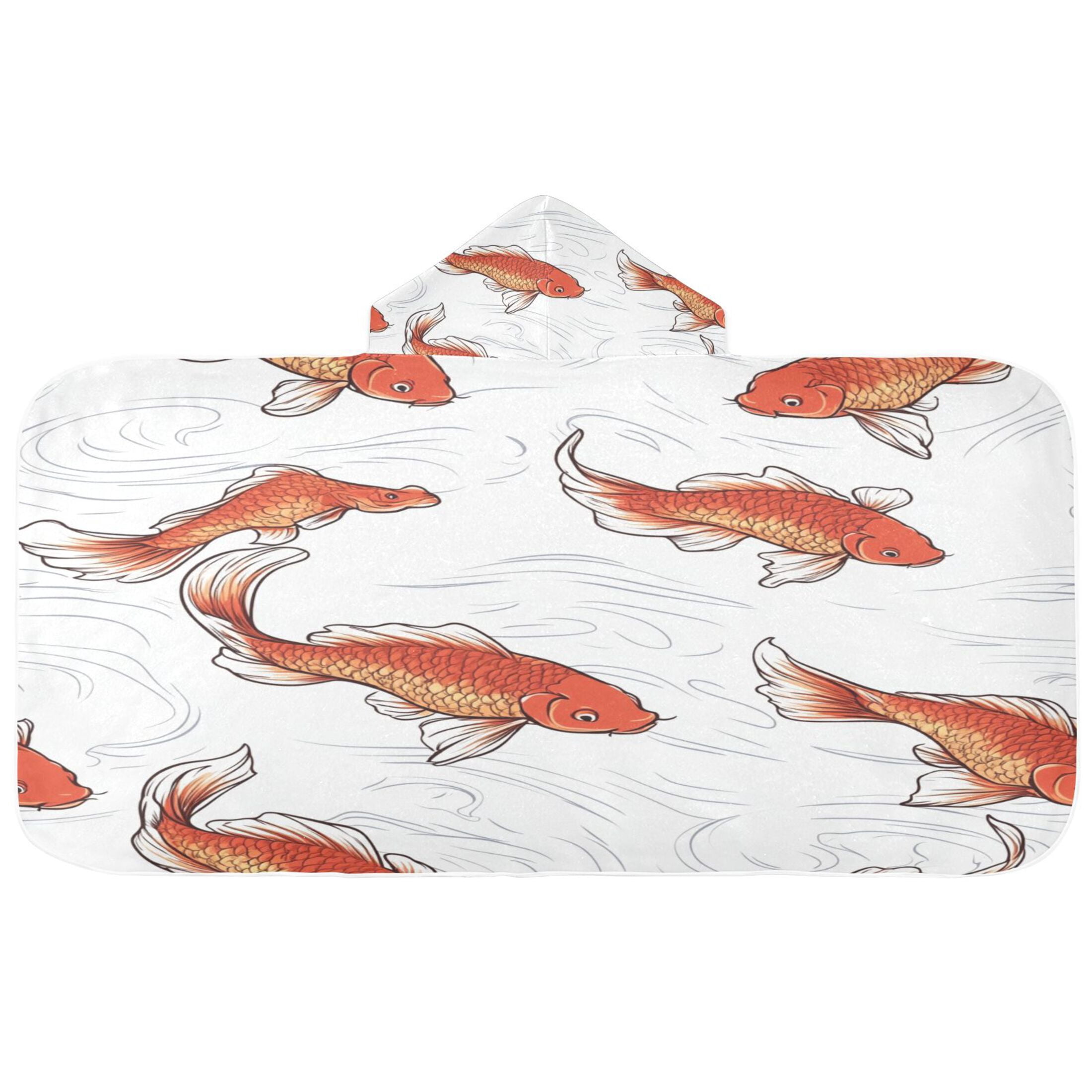 Red Fish on White 50x23.5" Baby Hooded Bath Towel Poncho, Quick-Dry and ...