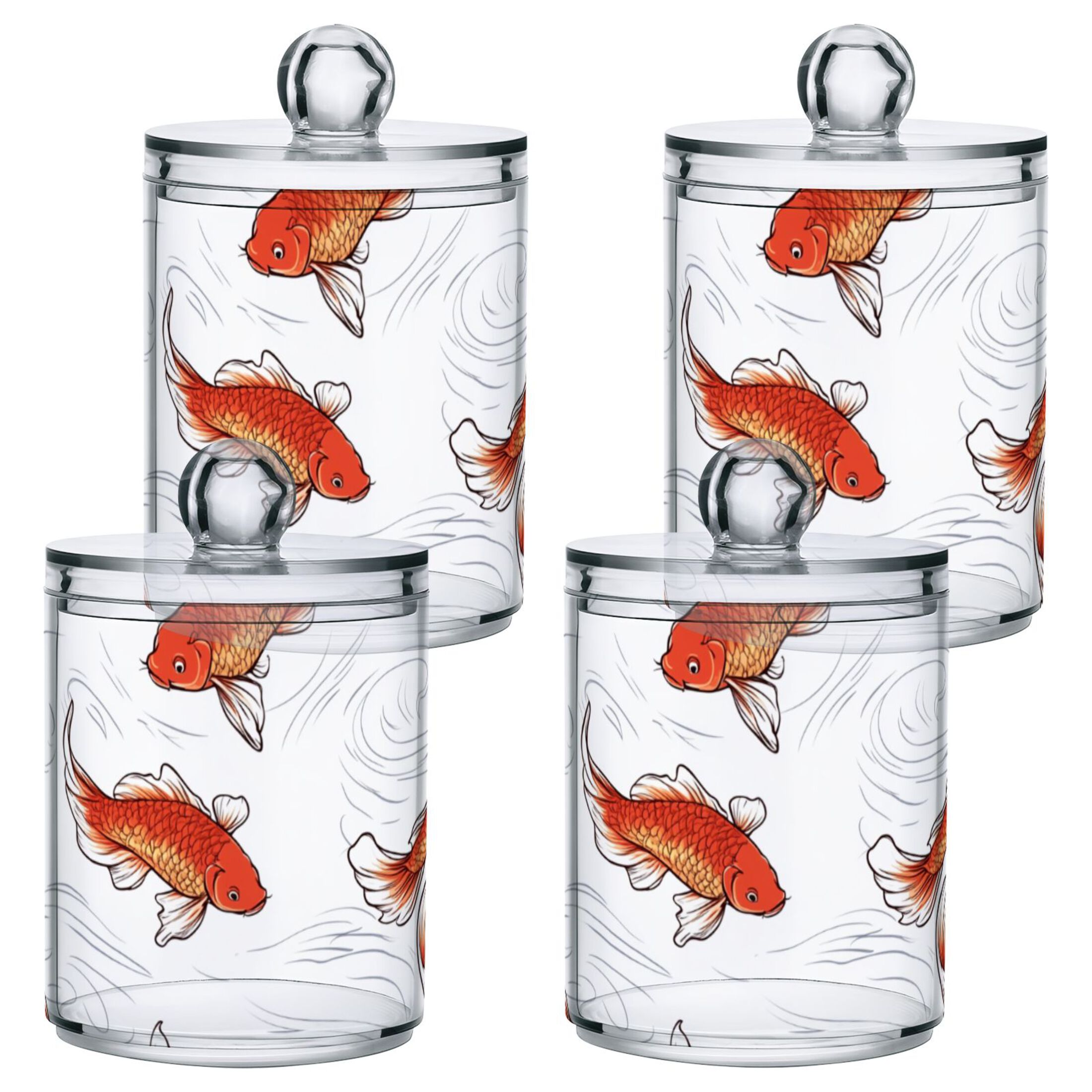 Red Fish on White Bathroom Canisters Set of 4 Translucent Plastic ...