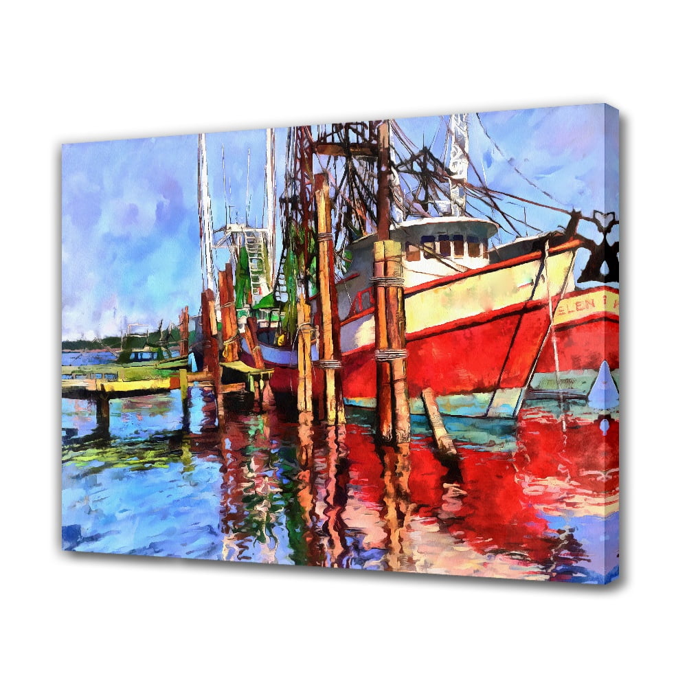 Red Fishing Boat Poster Decorative Painting Canvas Wall Art Living Room ...