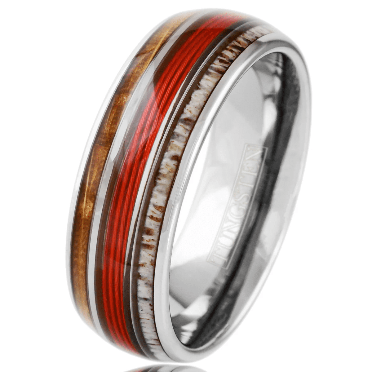 Red Fishing Line Wedding Band Ring for Men Black Tungsten Carbide ...