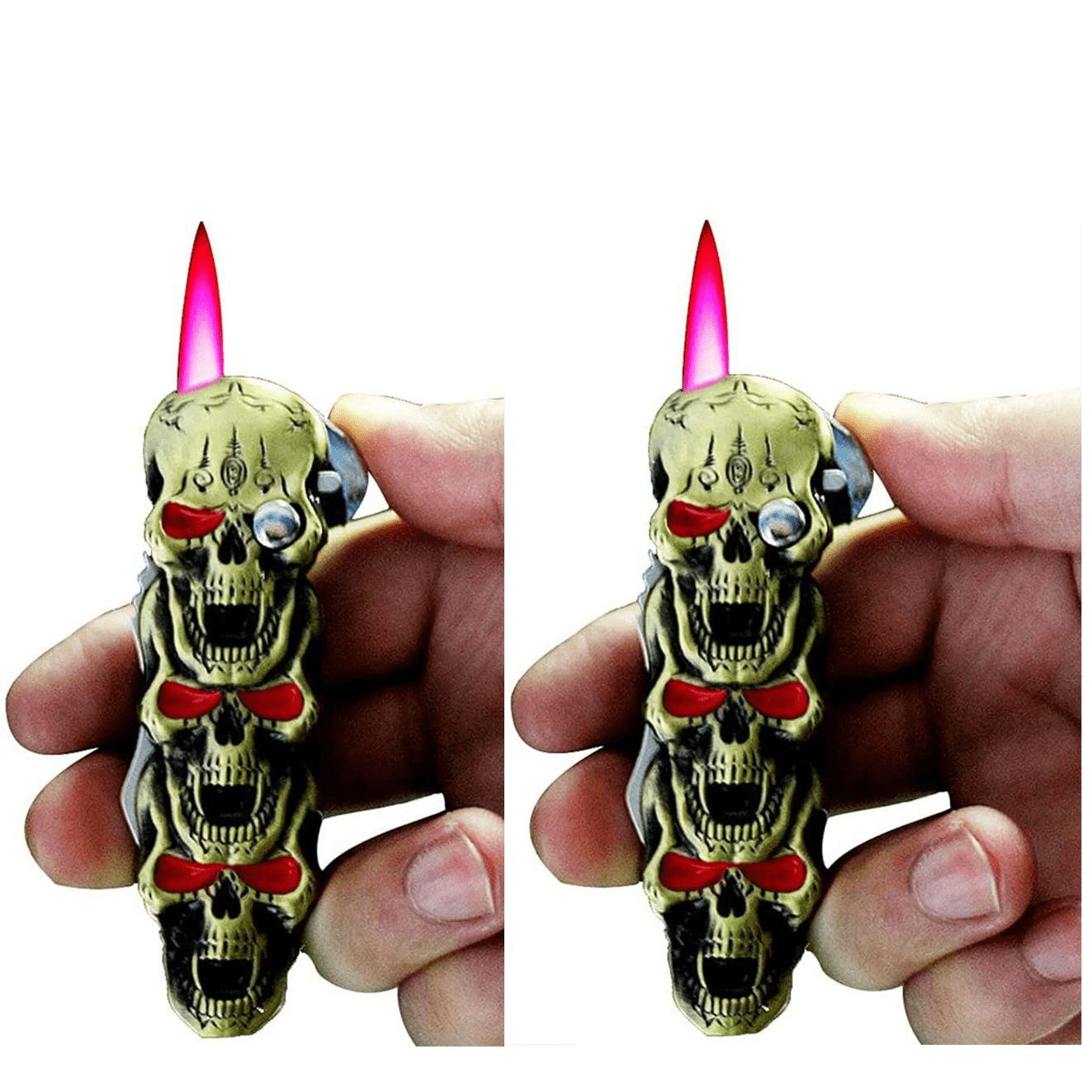 Red Flame Windproof Lighter with Pocket Knife,Skull Design Butane ...