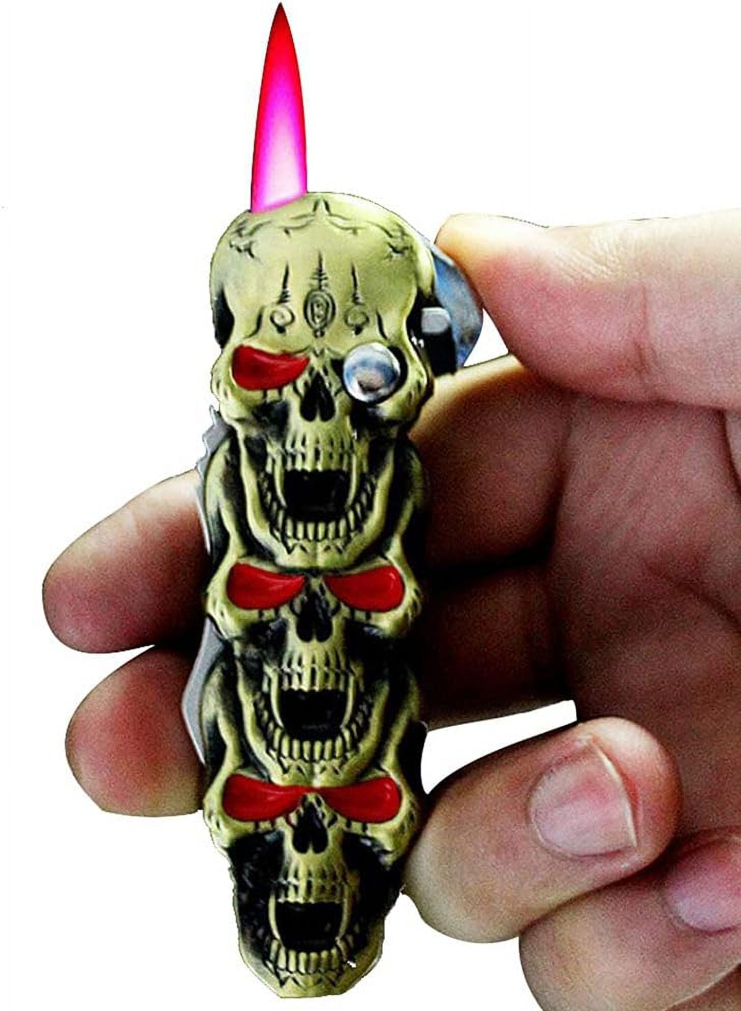 Red Flame Windproof Lighter with Pocket Knife,Skull Design Butane ...