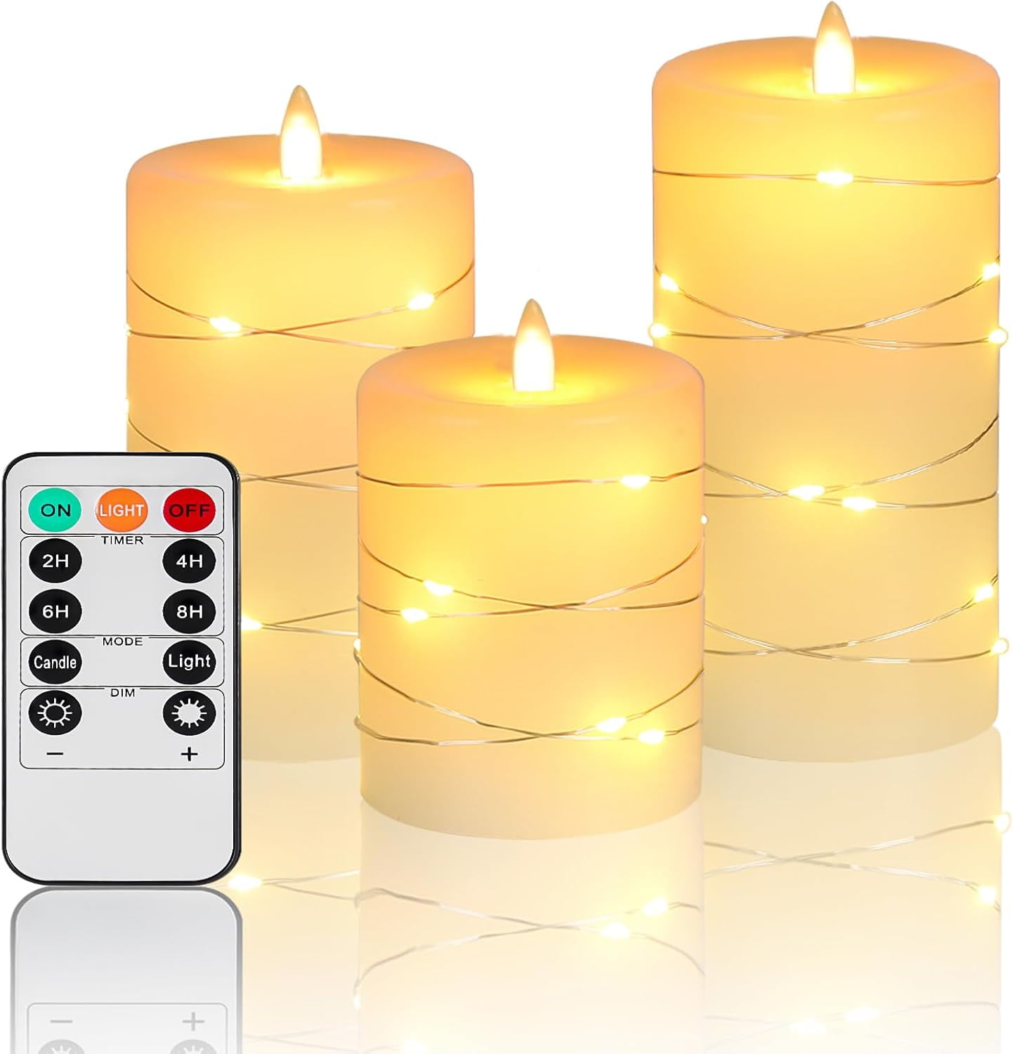 Red Flameless Candle with Remote Control LED Candle with String Lights ...
