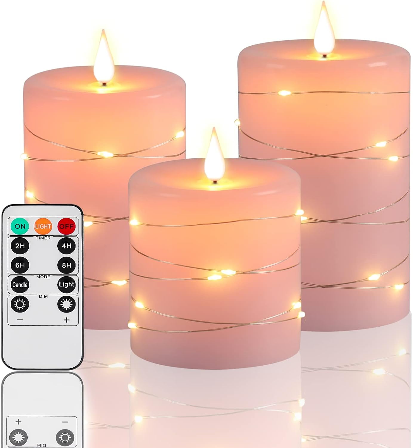 Red Flameless Candle with Remote Control LED Candle with String Lights ...