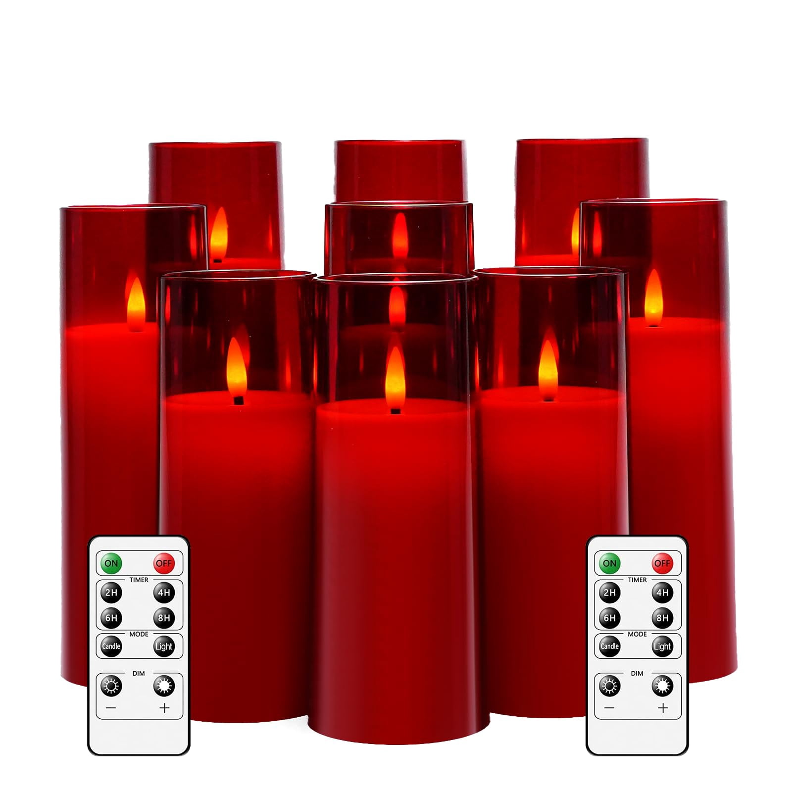 Red Flameless Candles, Pack of 9, Remote Operated with Timer for Home ...