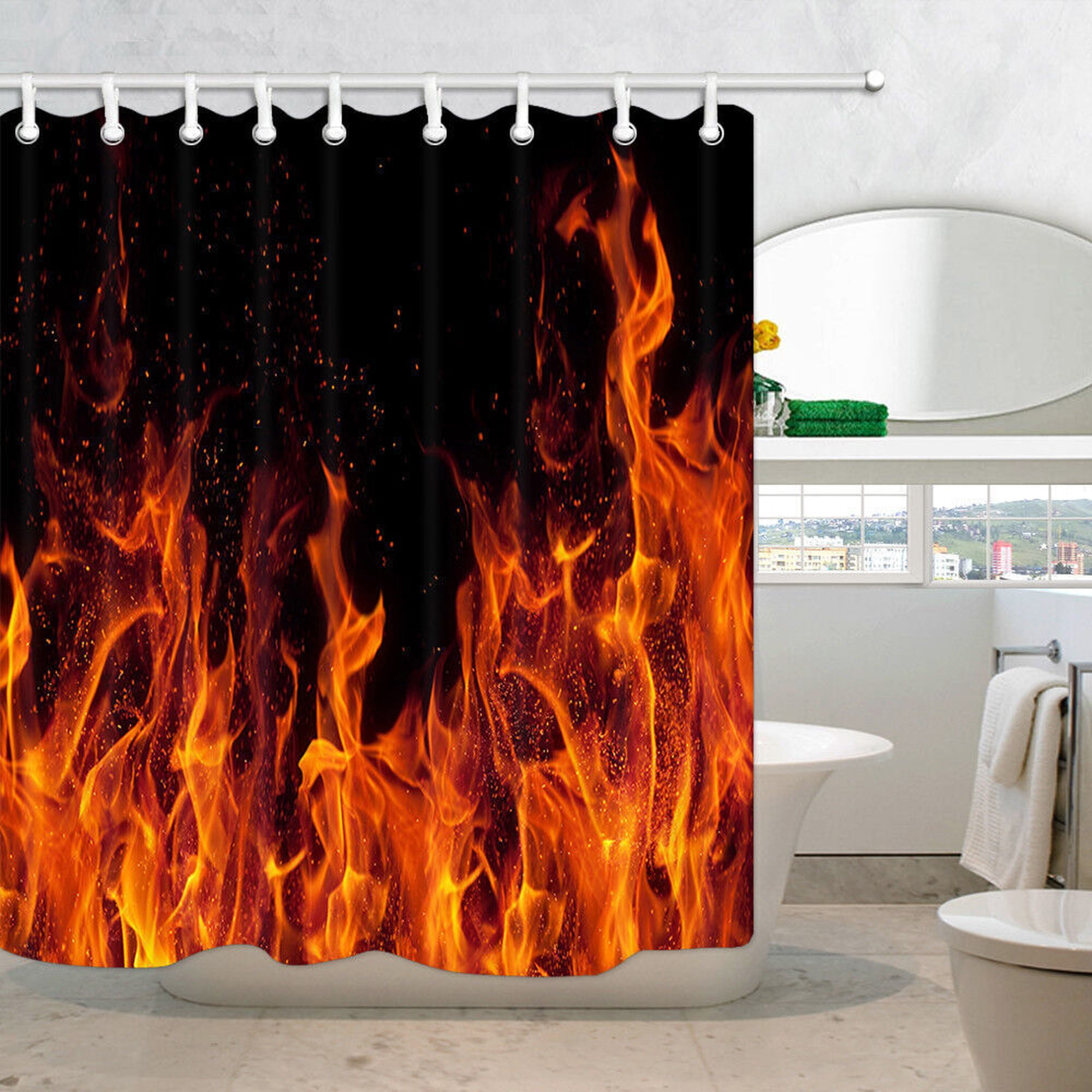 Red Flames Fabric Shower Curtain Rock Black Bathroom Decor - Walmart.com