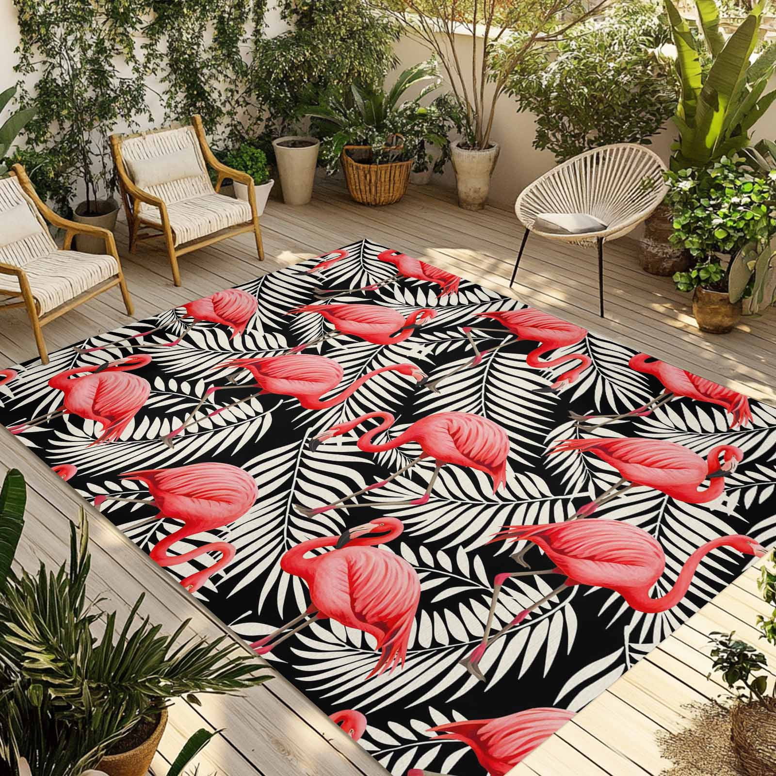 Red Flamingo Outdoor Rug for Patio/Deck/Porch, Non-Slip Large Area Rug ...