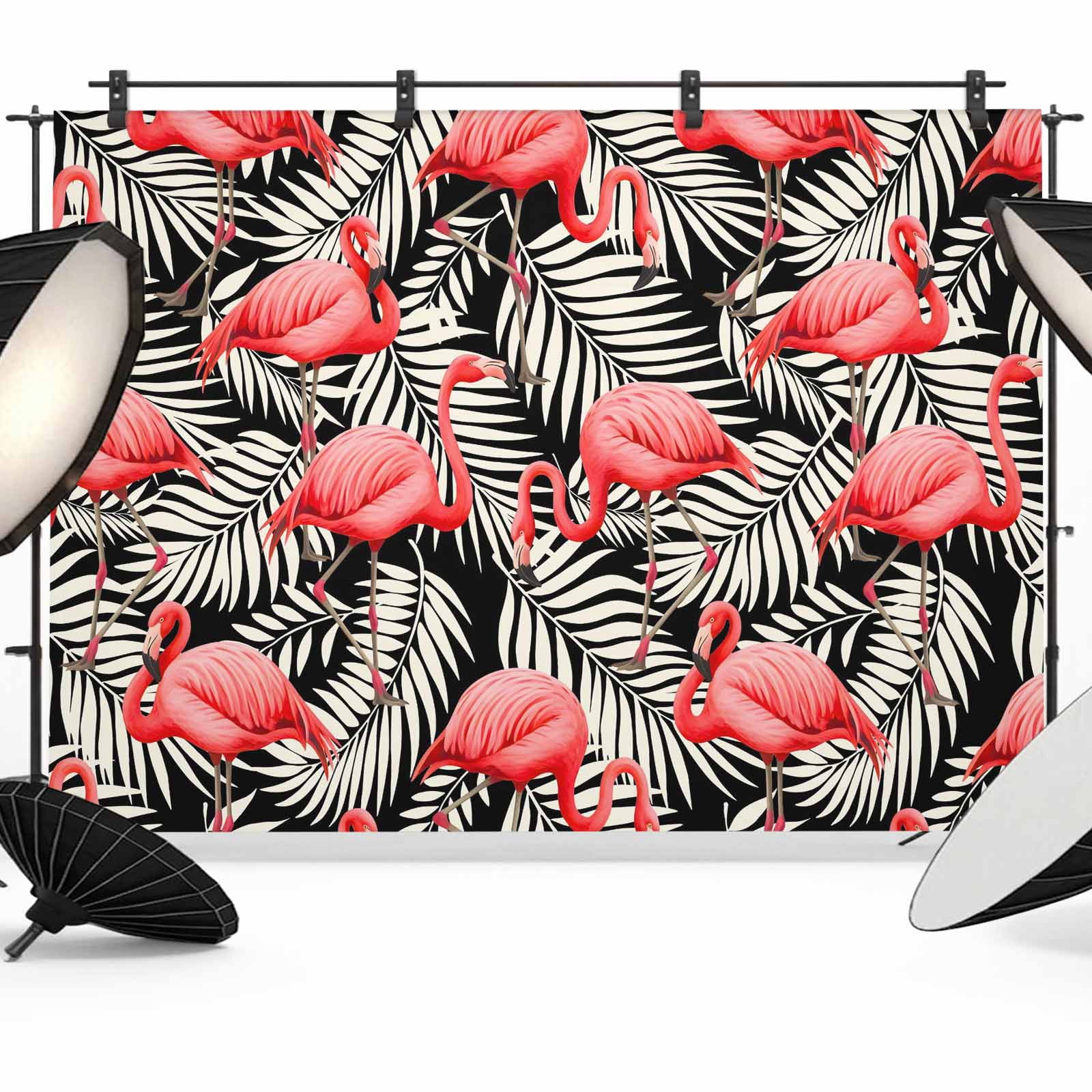 Red Flamingos Photography Backdrop 10x8FT, White Tropical Plant Leaves ...