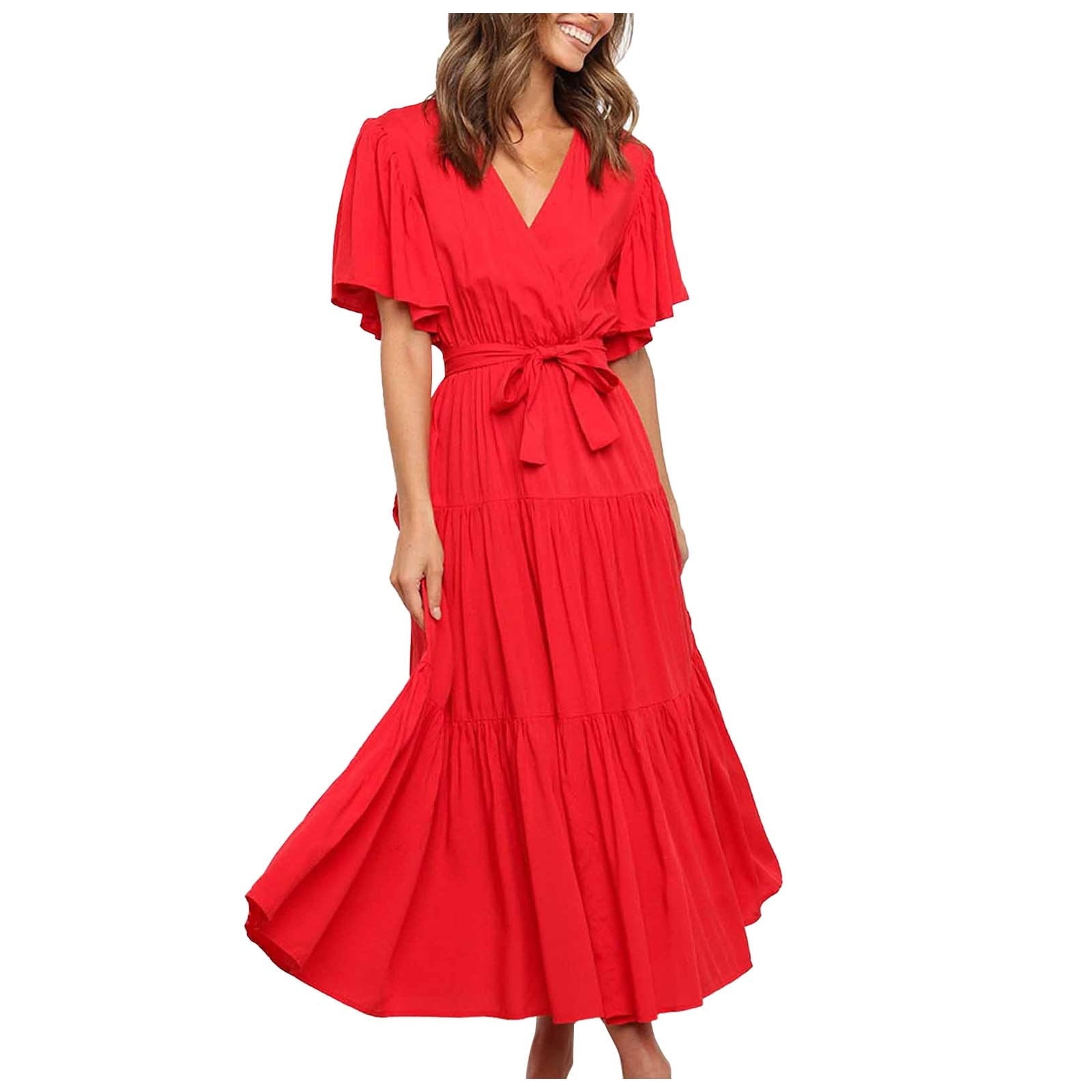 Red Flare Bell Bottom Tie Knot Basic Bootcut Leg Brunch for Women Fall ...