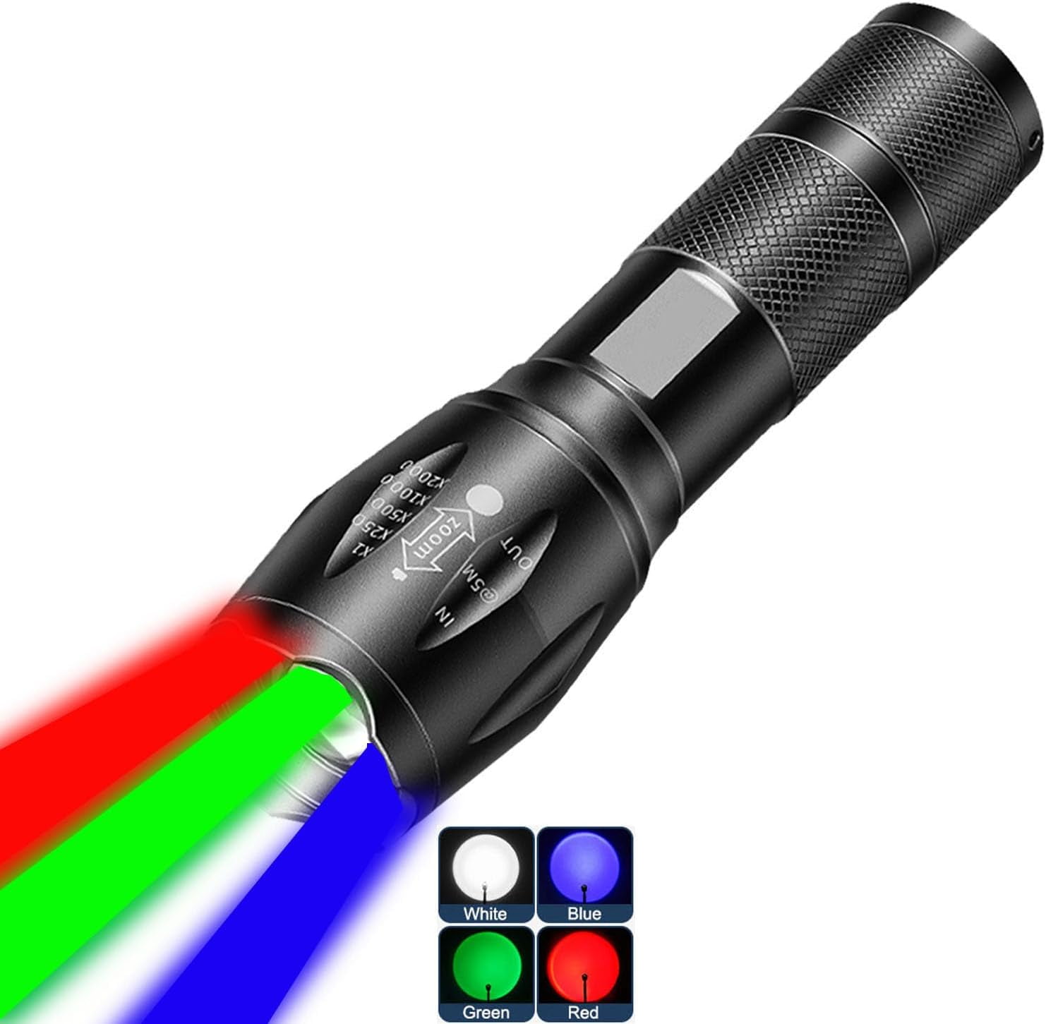 Red Flashlight Rechargeable, Green Light FlashlightBlue Light ...