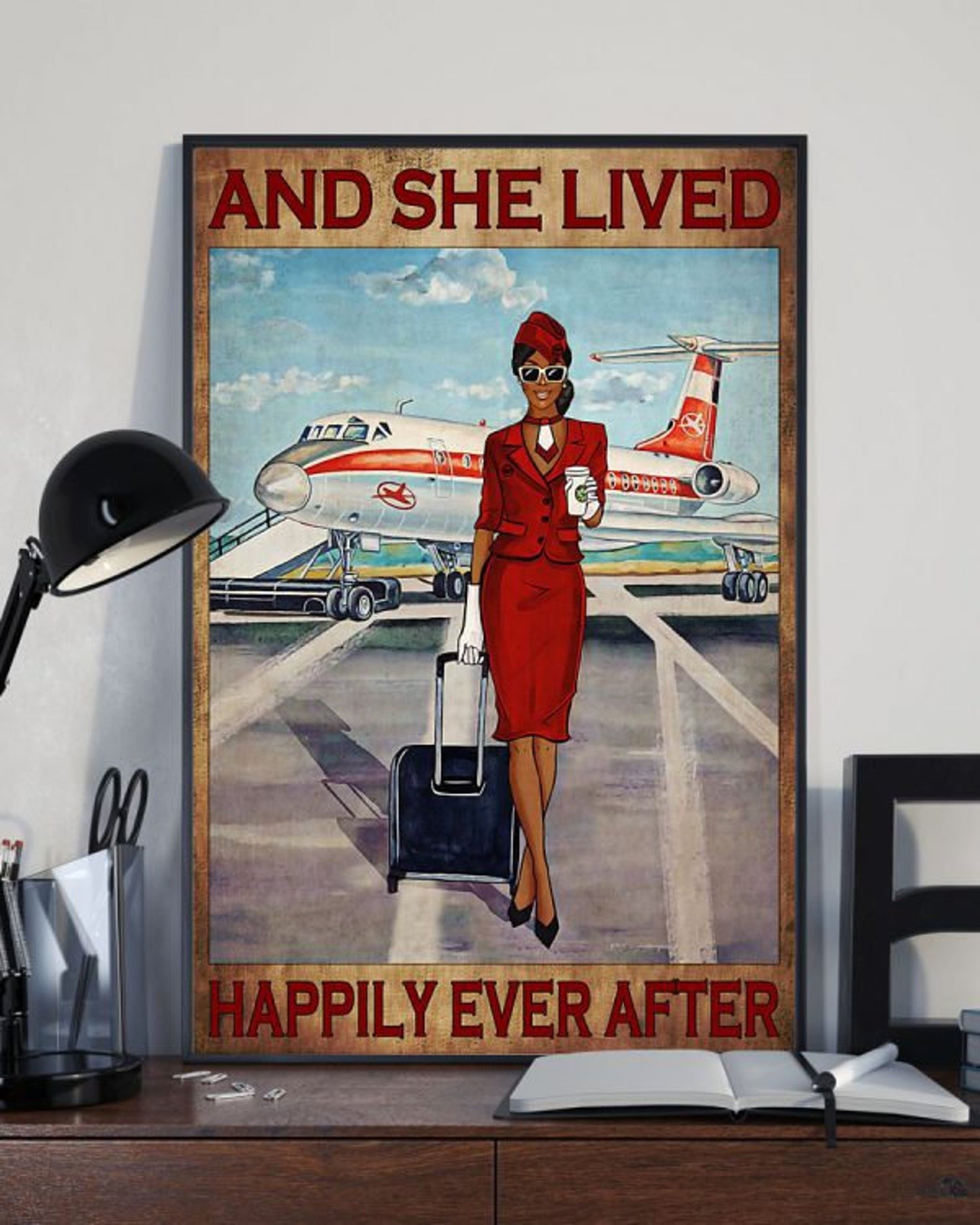 Red Flight Attendance And She Live Happily Ever After 11 x 17 Inch ...
