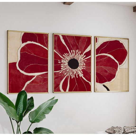 Red Floral Abstract Botanical Illustration Set 3 Unframed Paper Print ...
