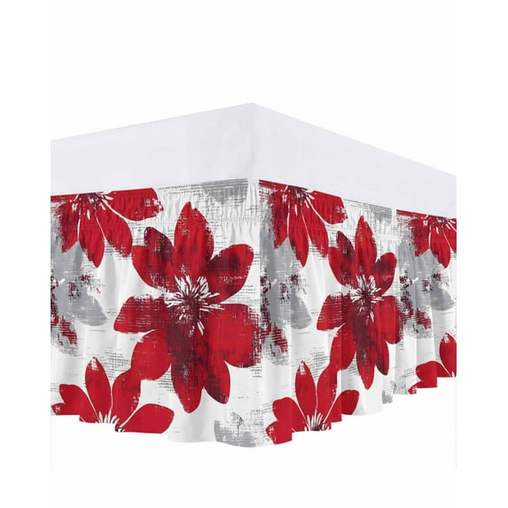 Red Floral Bed Skirt California King Size 18 Inch Drop, Vintage Flowers ...