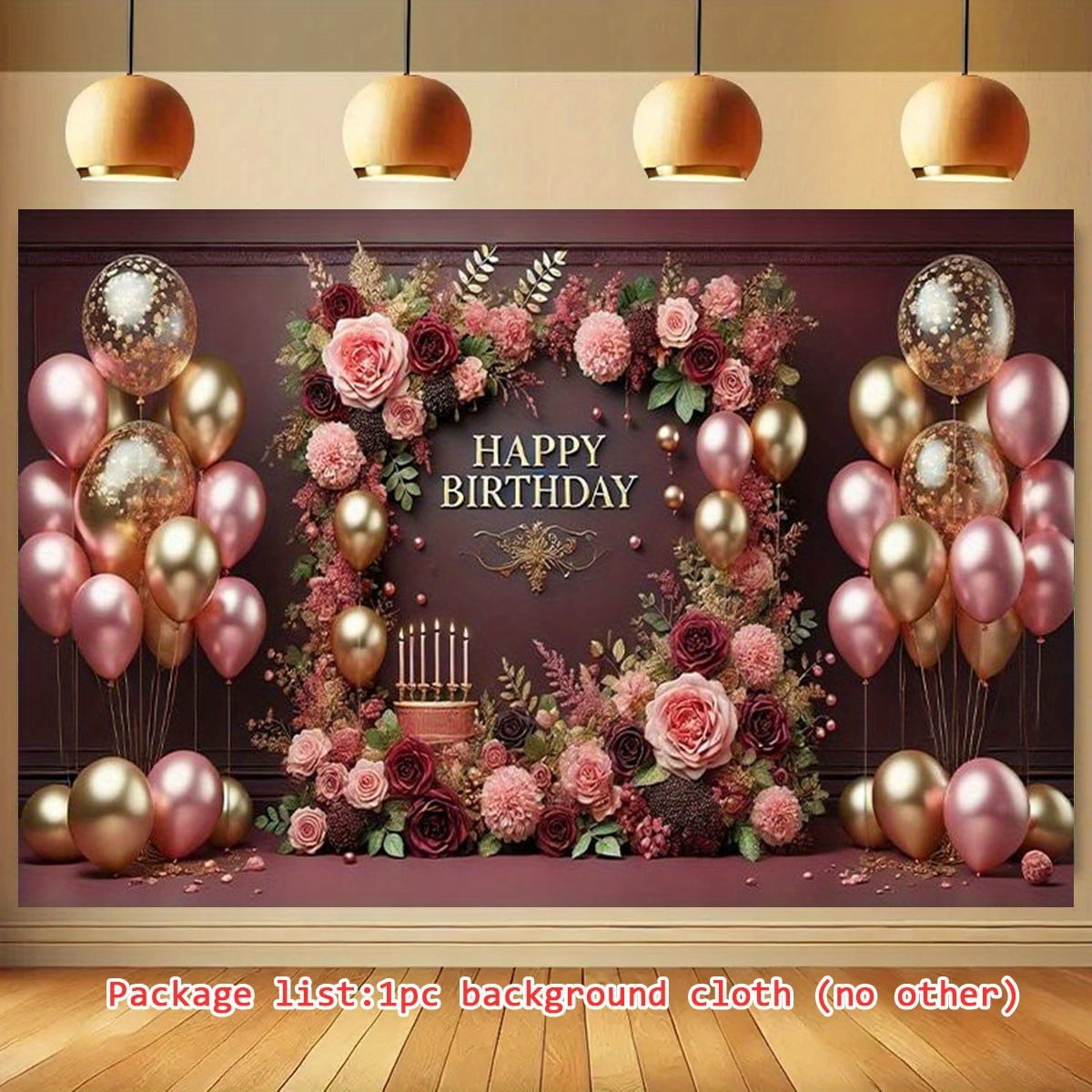 Red Floral Birthday Backdrop Pink Golden Glitter Balloons Birthday Party Decorations Burgundy ...