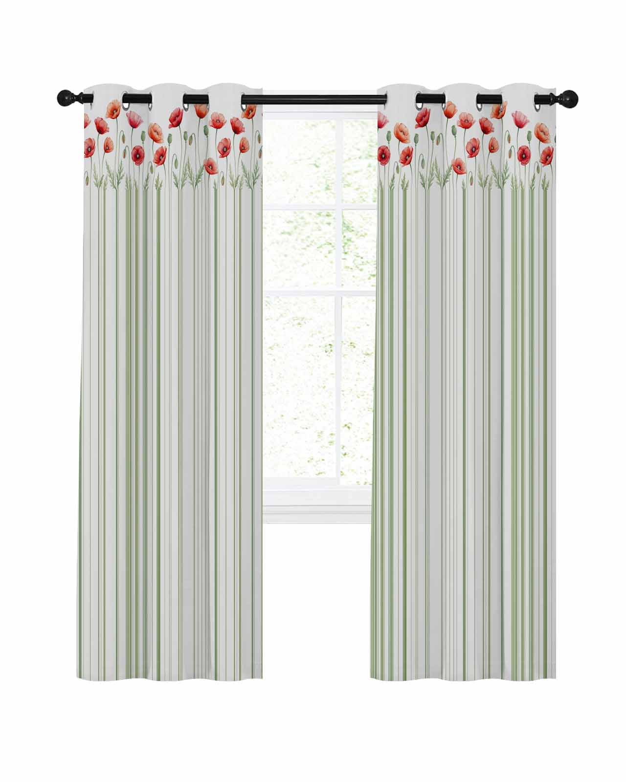 Red Floral Blackout Curtains for Bedroom Living Room, Watercolor Simple ...