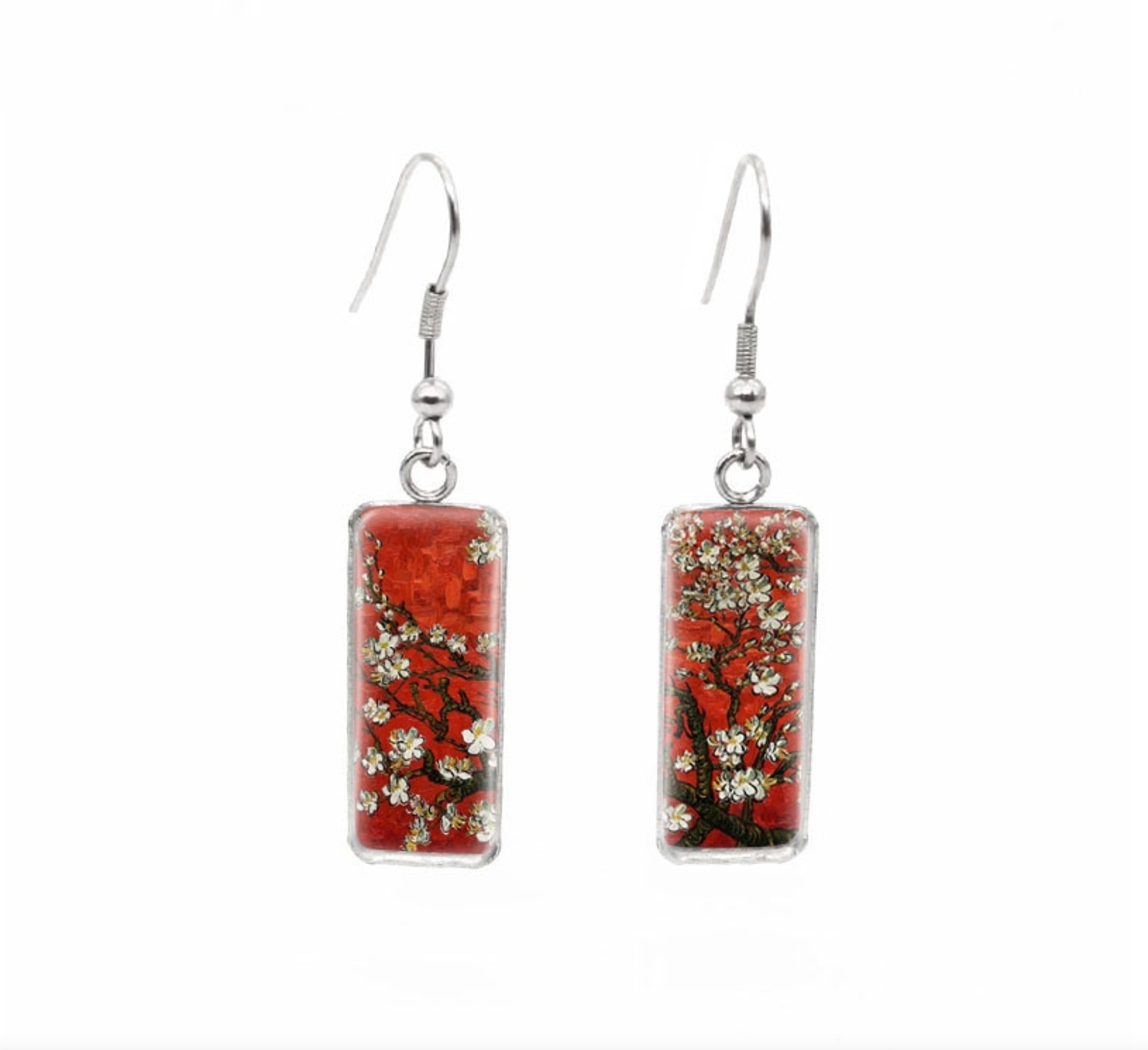 Red Floral Cherry Blossom Rectangular Drop Earrings - Walmart.com