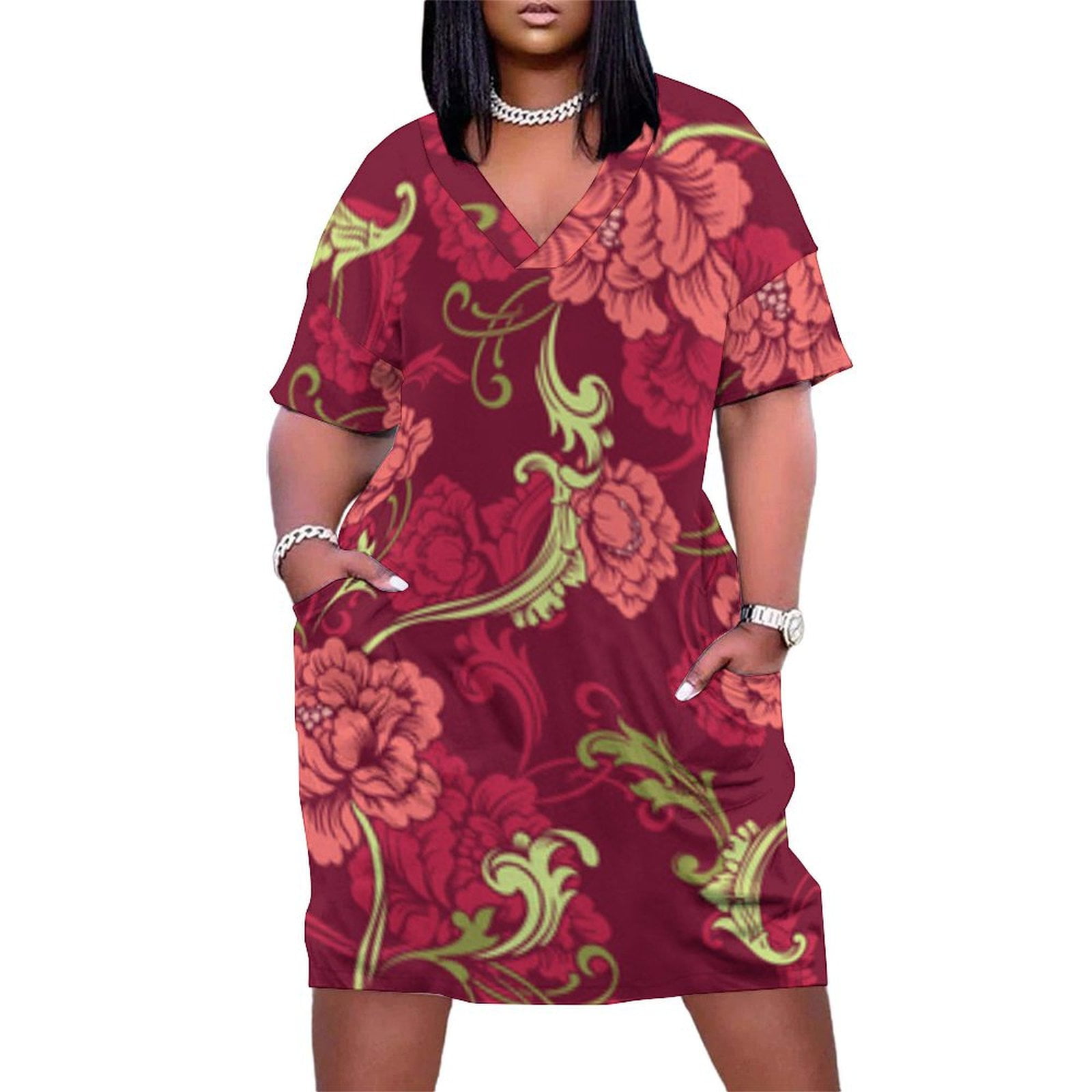 Red Floral Damask Seamless Pattern Summer Dresses for Women Beach Boho ...