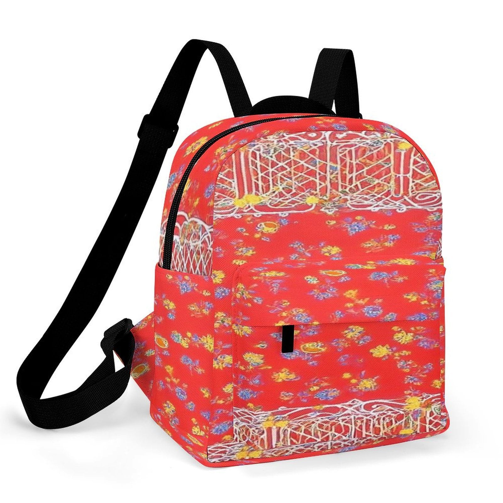 Red Floral Fabric White Border Small Backpack Cute Mini Backpacks For ...