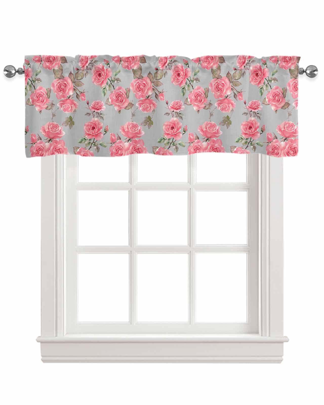 Red Floral Kitchen Valances for Windows Farmhouse Linen Window Valance ...