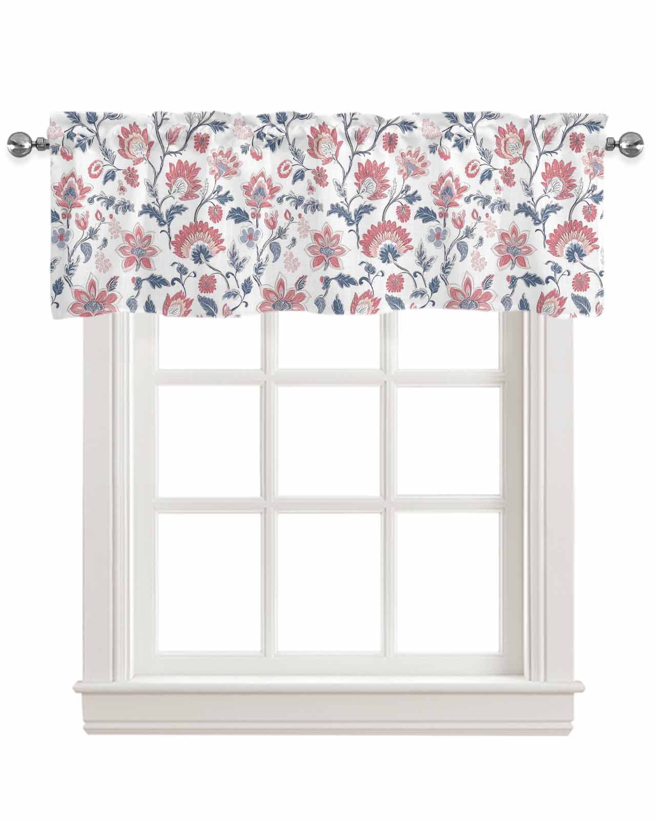 Red Floral Kitchen Valances for Windows Farmhouse Linen Window Valance ...