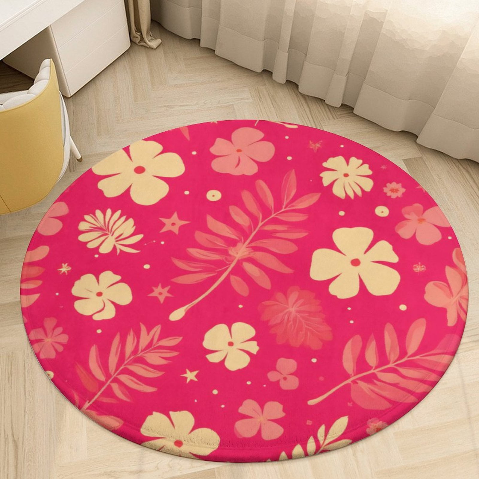 Red Floral Pattern Round Area Rugs for Bedroom Living Room, 6FT Soft ...