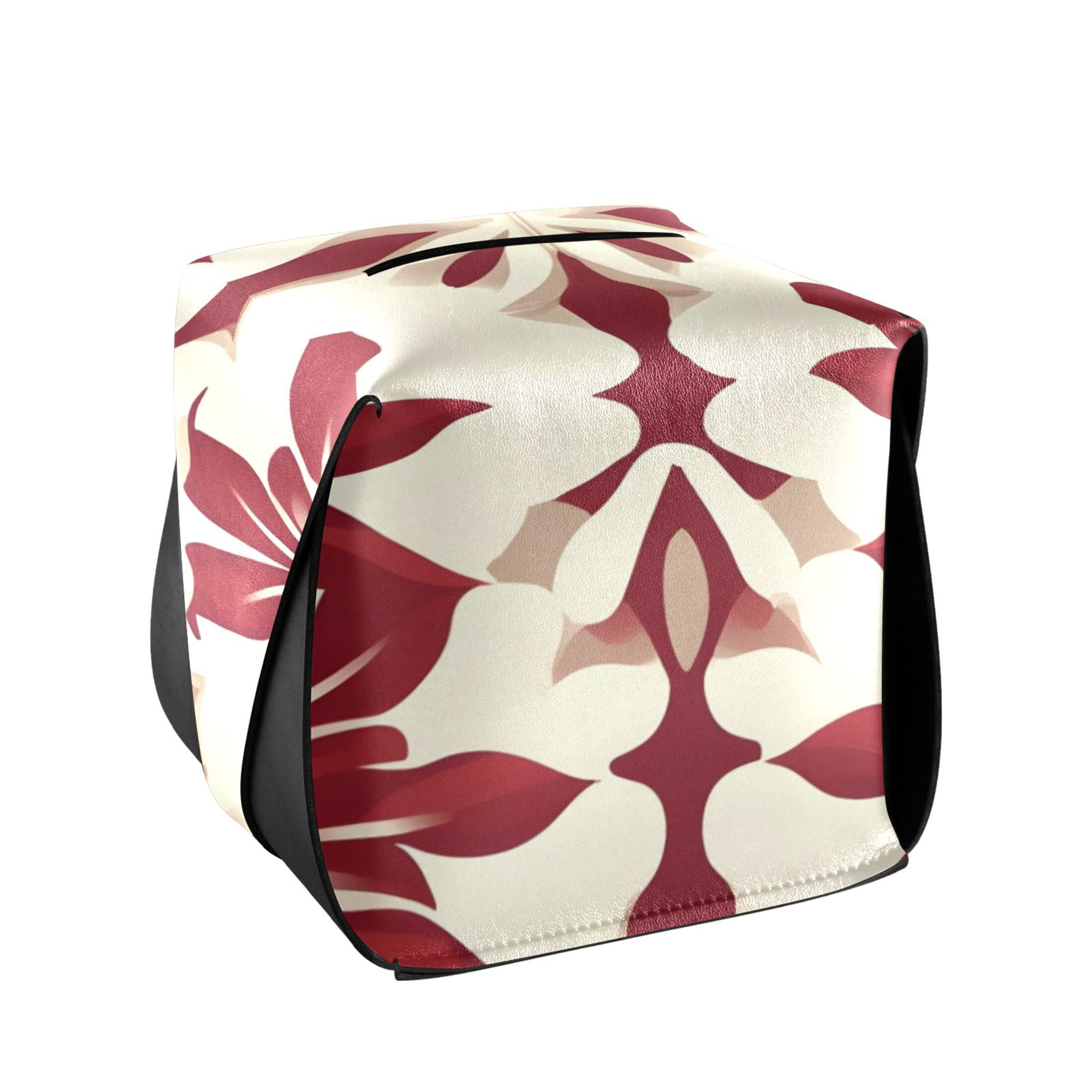 Red Floral Pattern Tissue Box Cover Leather Square Rectangle Tissue Box ...