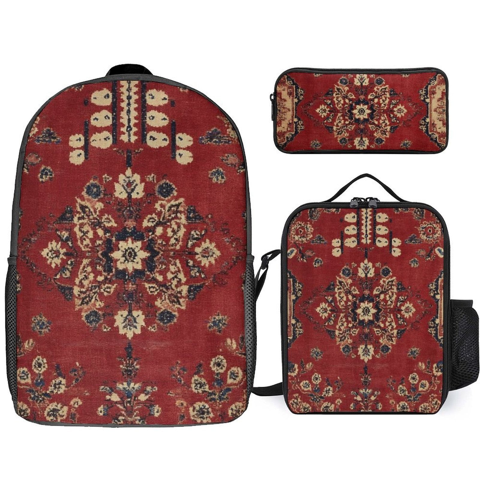 Red Floral Persian Rug-1 3D Printed 3pcs/Set Bags Laptop Daypack Backpack Lunch bag Pencil Case ...