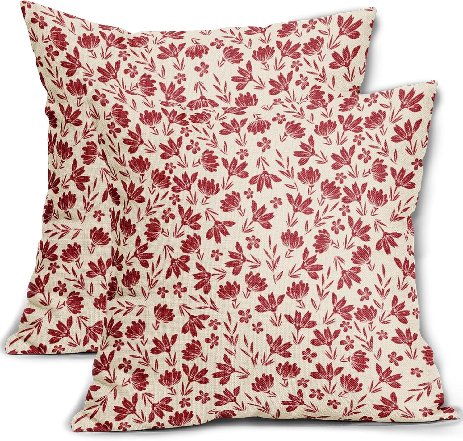 Red Floral Pillow Covers 20x20 Set of 2 Vintage Rustic Old Style Cute ...