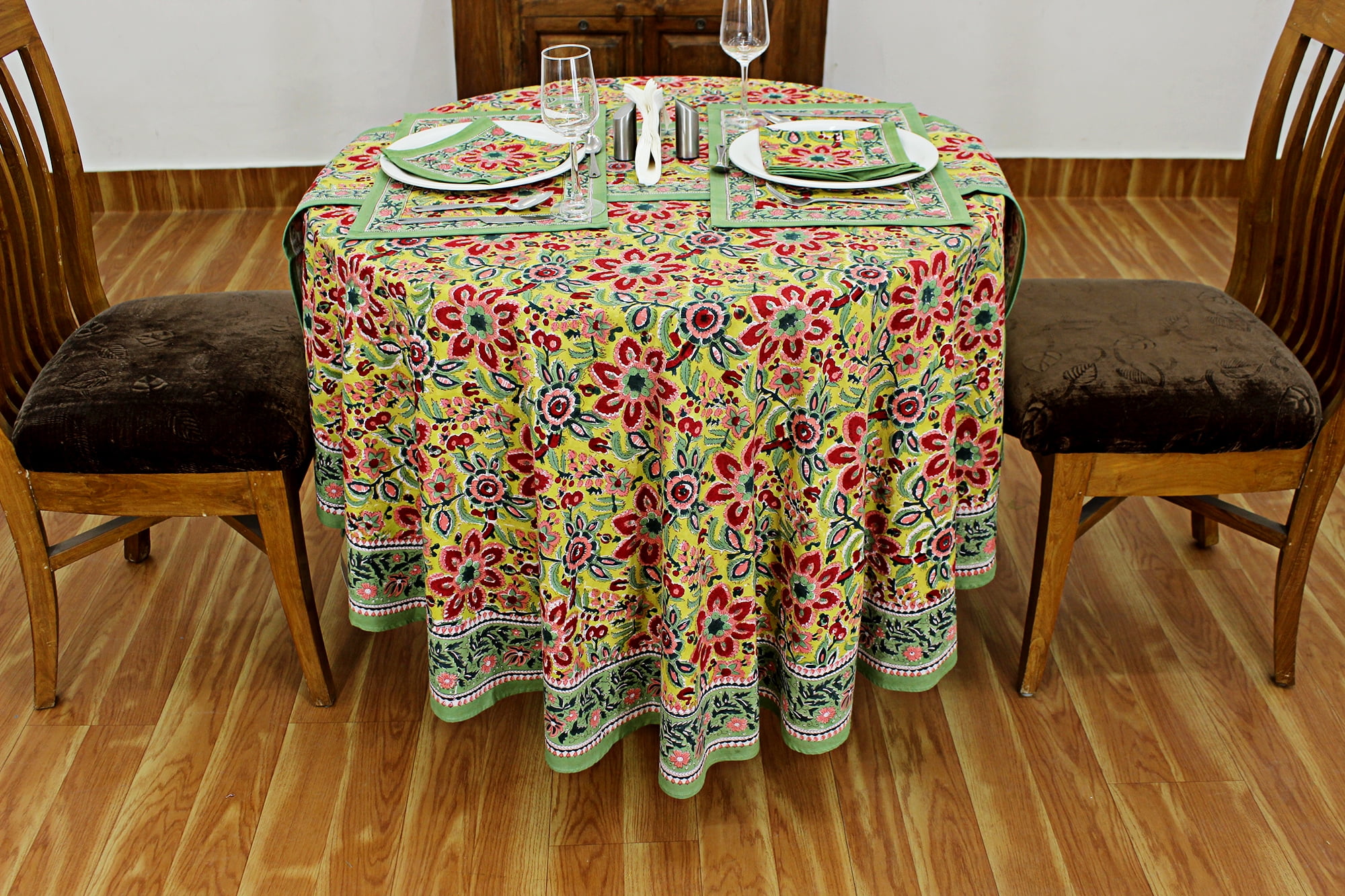 Red Floral Round Tablecloth, Indian Block Print Round Table Cover ...