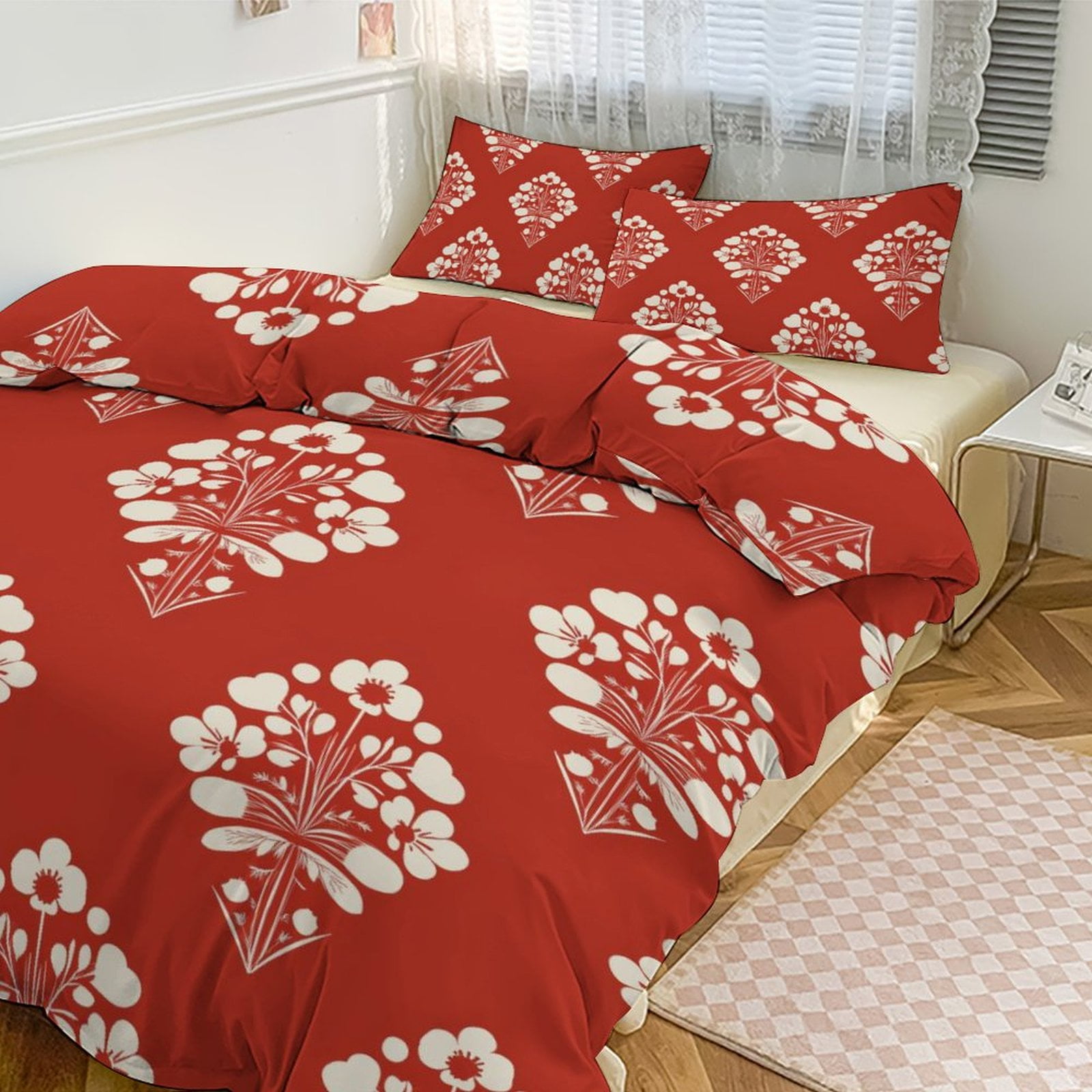 Red Floral Seamless Pattern Design Bedding Set with Zipper Closure for ...