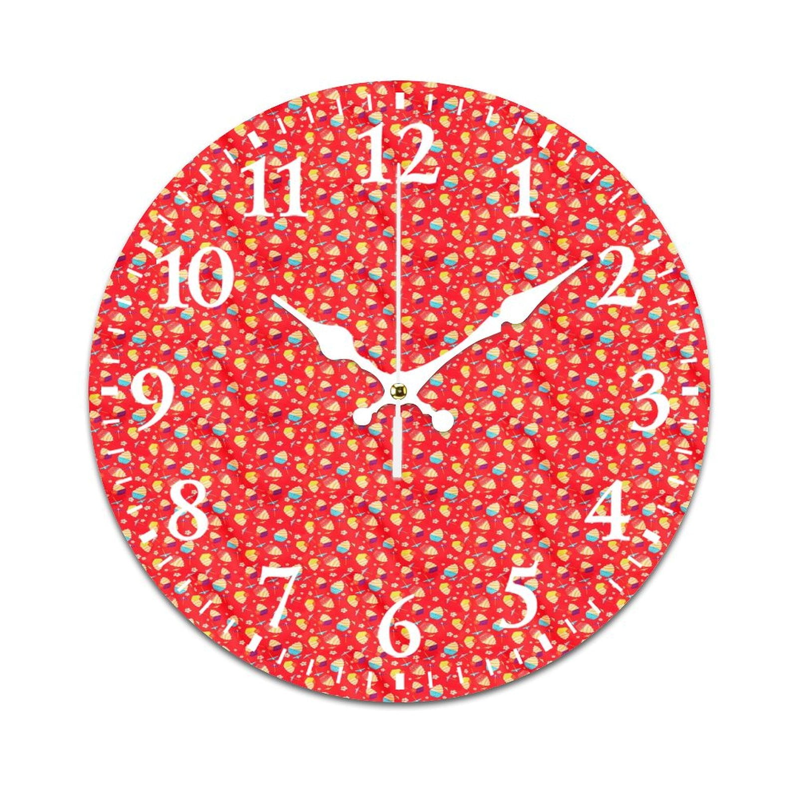 Red Floral Wall Clock Modern Design Clocks Wall Hanging Home Office ...