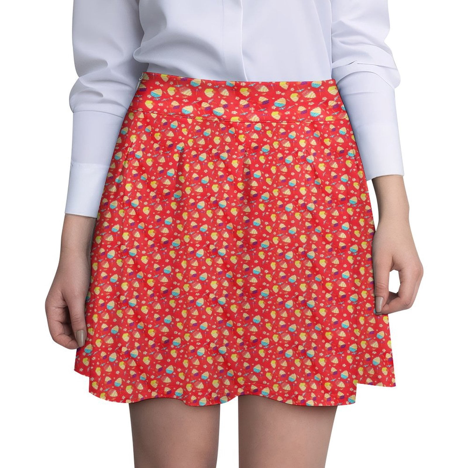 Red Floral Women's Casual Mini Skirt Invisible Zipper Summer Skirts ...