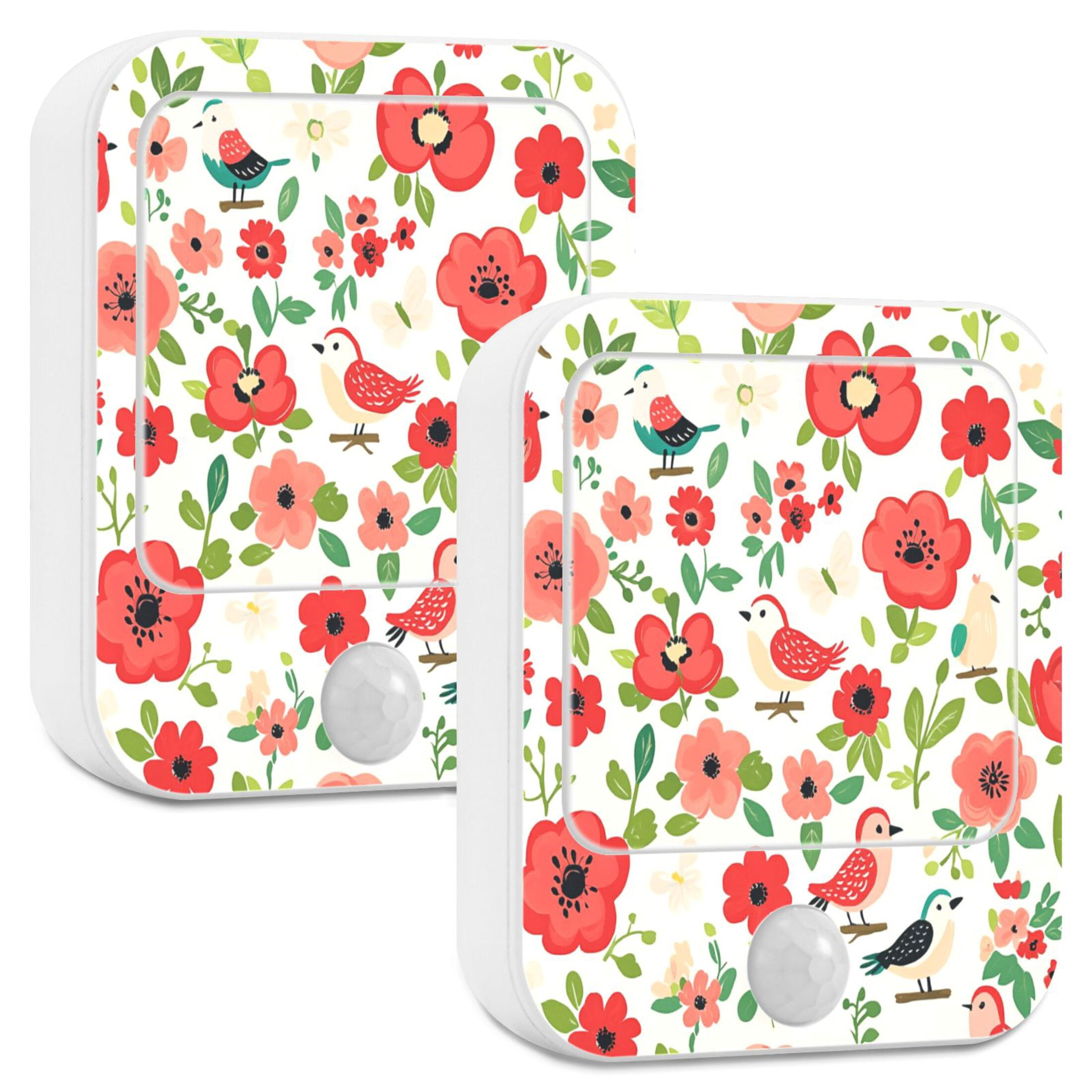 Red Floral with Birds 3-Mode Night Light with Adjustable Brightness ...