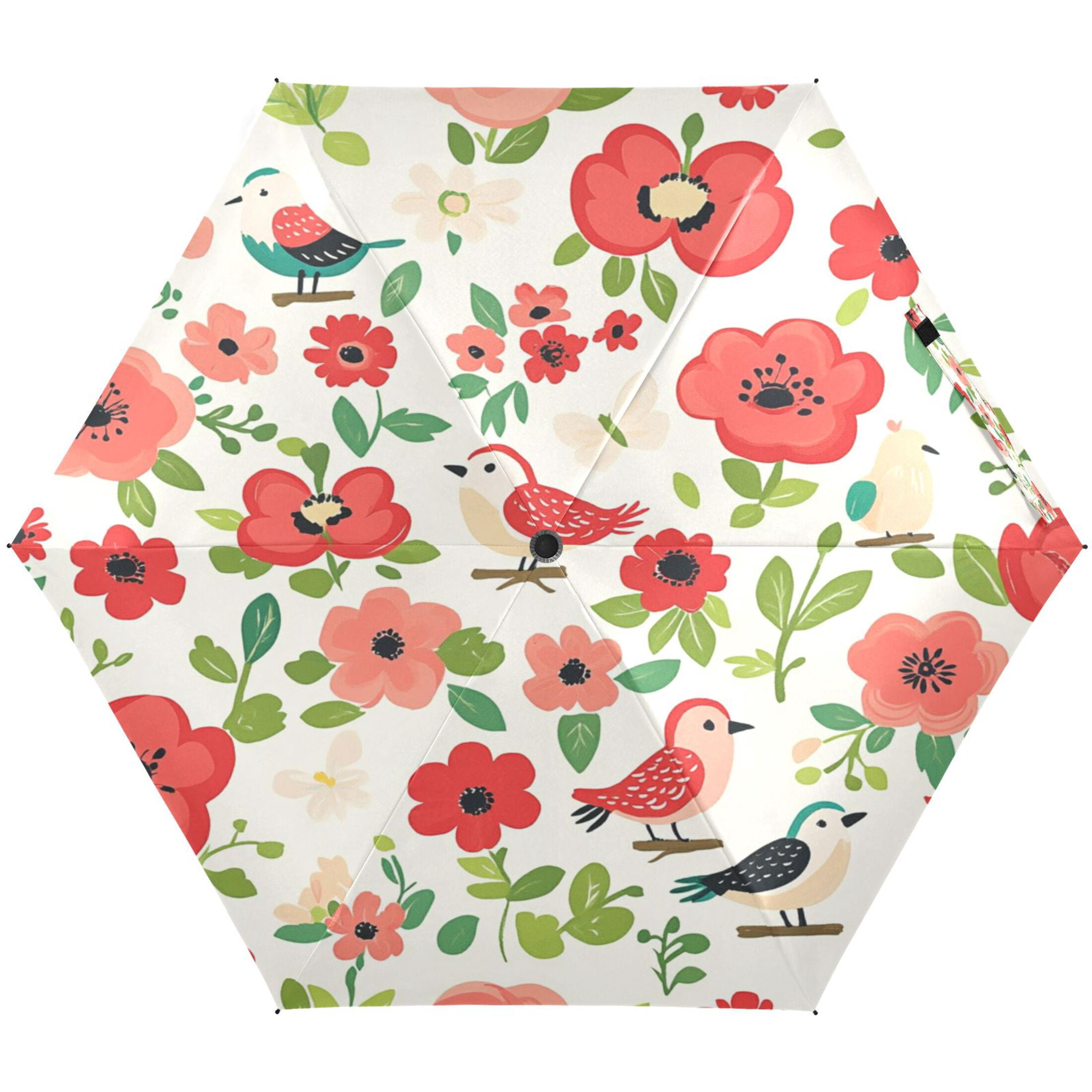Red Floral with Birds Umbrellas for Sun Auto Open Close UV50 ...
