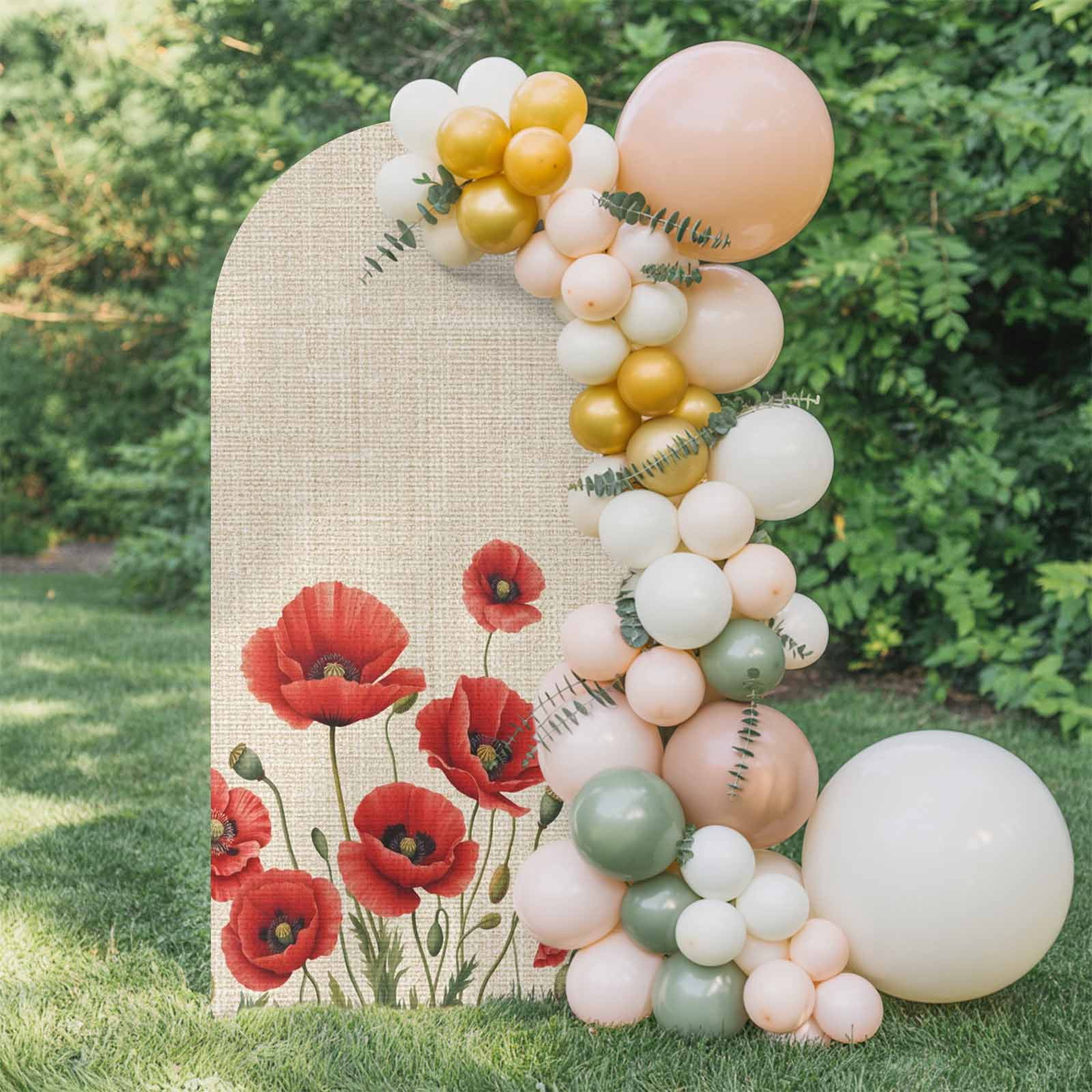 Red Flower Arch Backdrop Cover 6 FT, Vintage Linen Floral Spring Plant ...