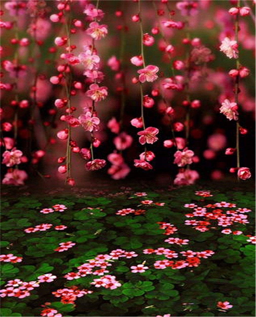 Red Flower Backdrop Green Leaf Waterproof Material Background for ...