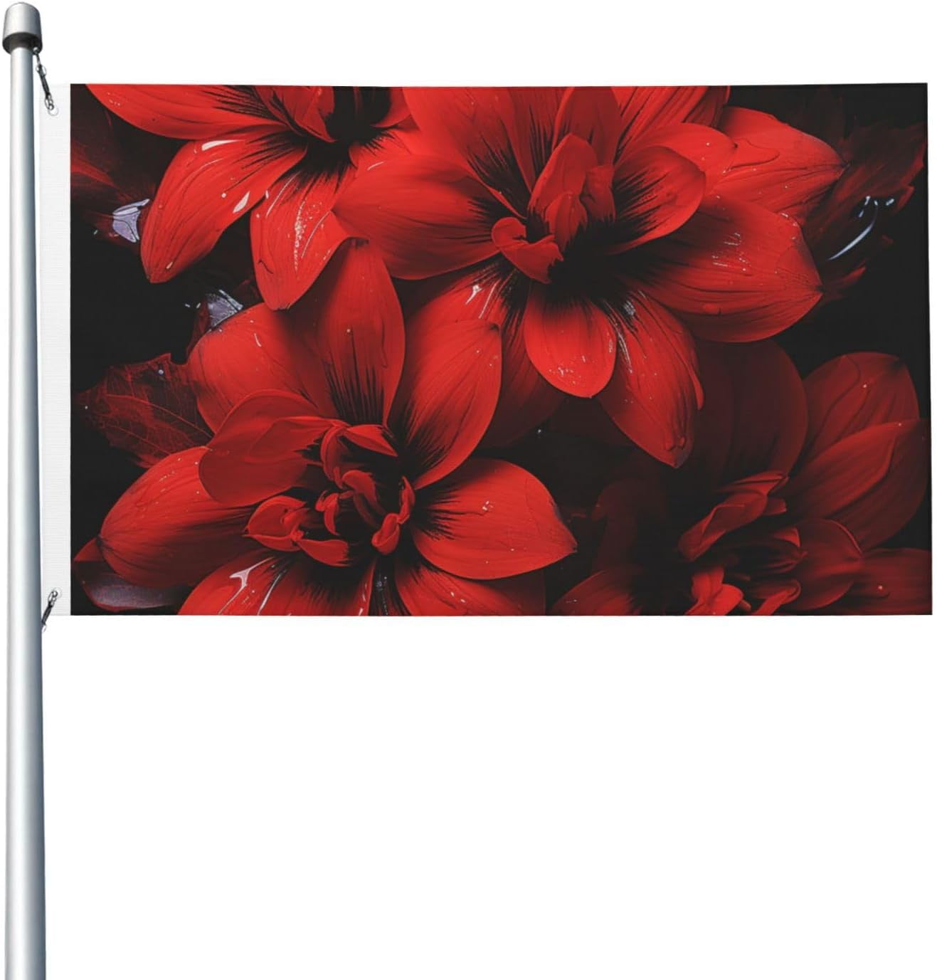 Red Flower on Black Garden Flag Welcome Flags for Outside Holiday ...