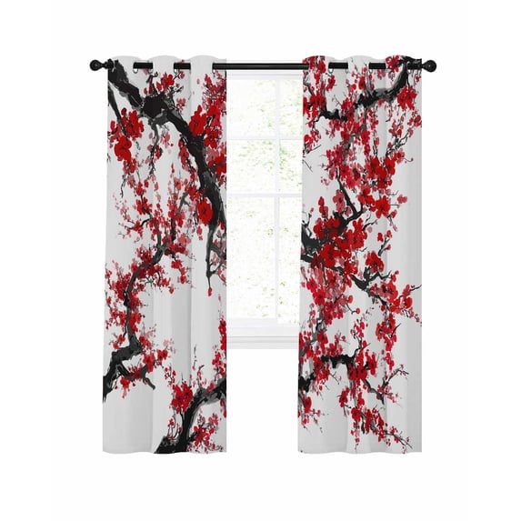 Red Flower Blackout Curtains 63 Inch Length Spring Floral Branch Water ...