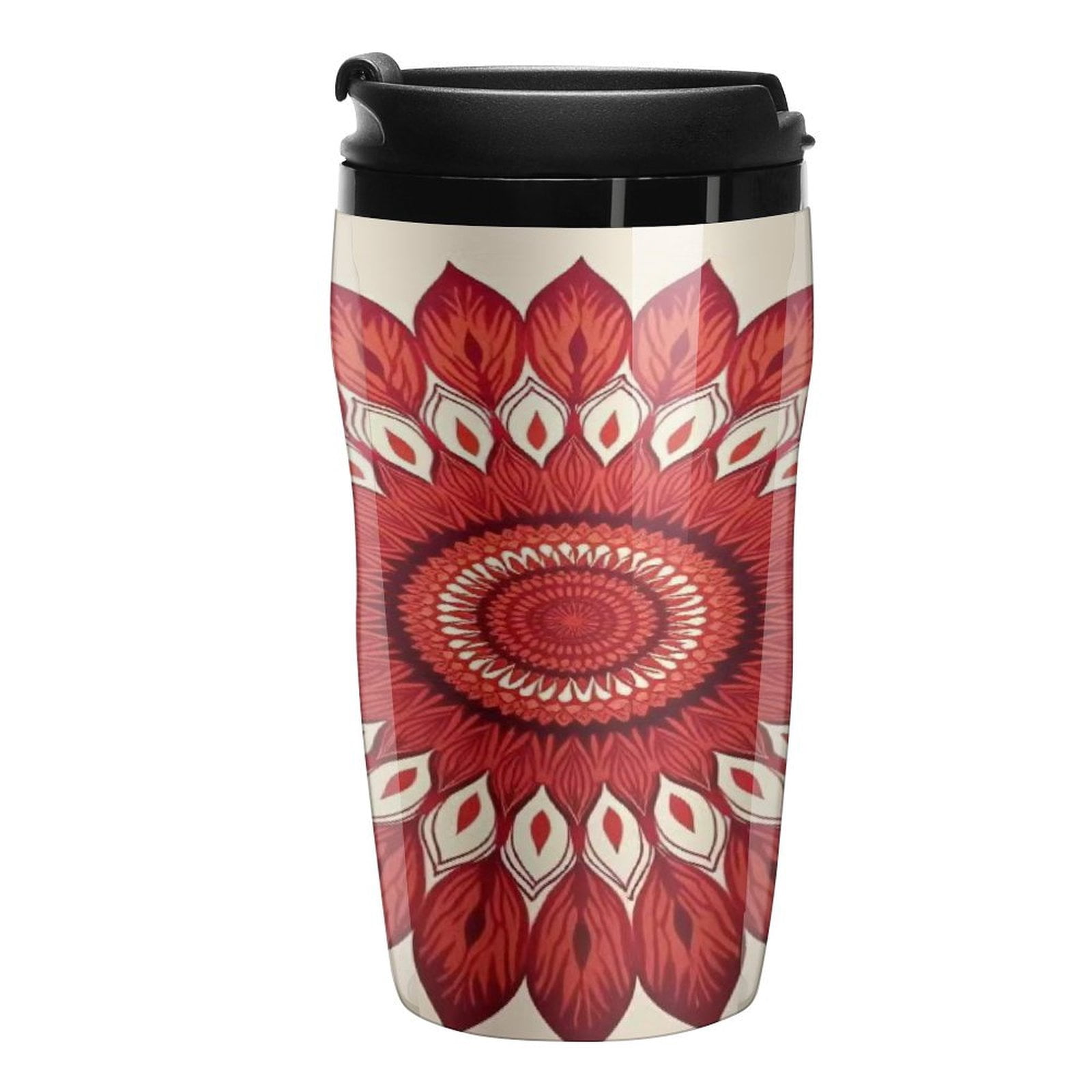 Red Flower Center Mandala Double Walled Coffee Cup Plastic Water Bottle ...