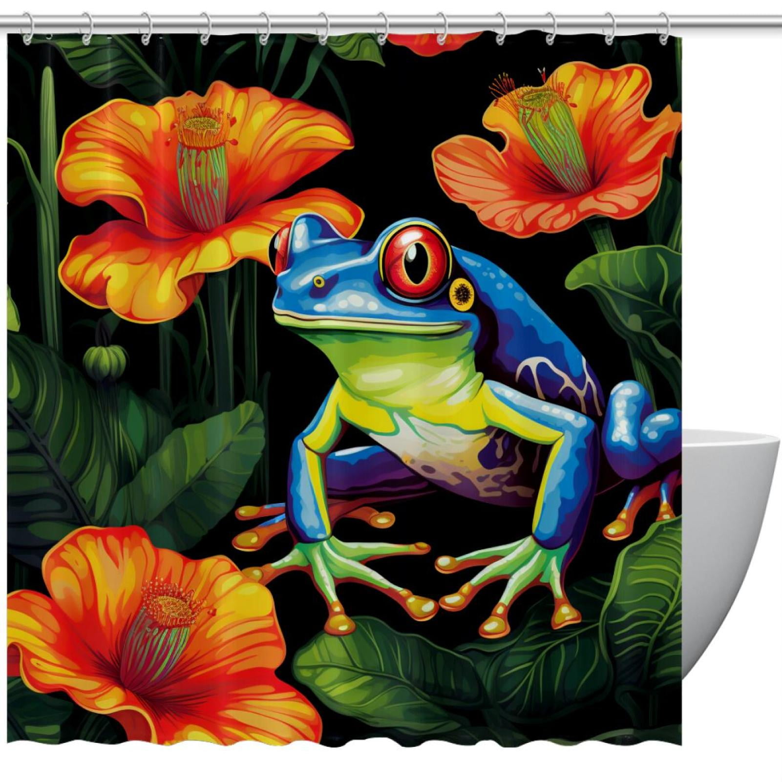 Red Flower Colorful Frog Shower Curtain for Bathroom, Aesthetics ...