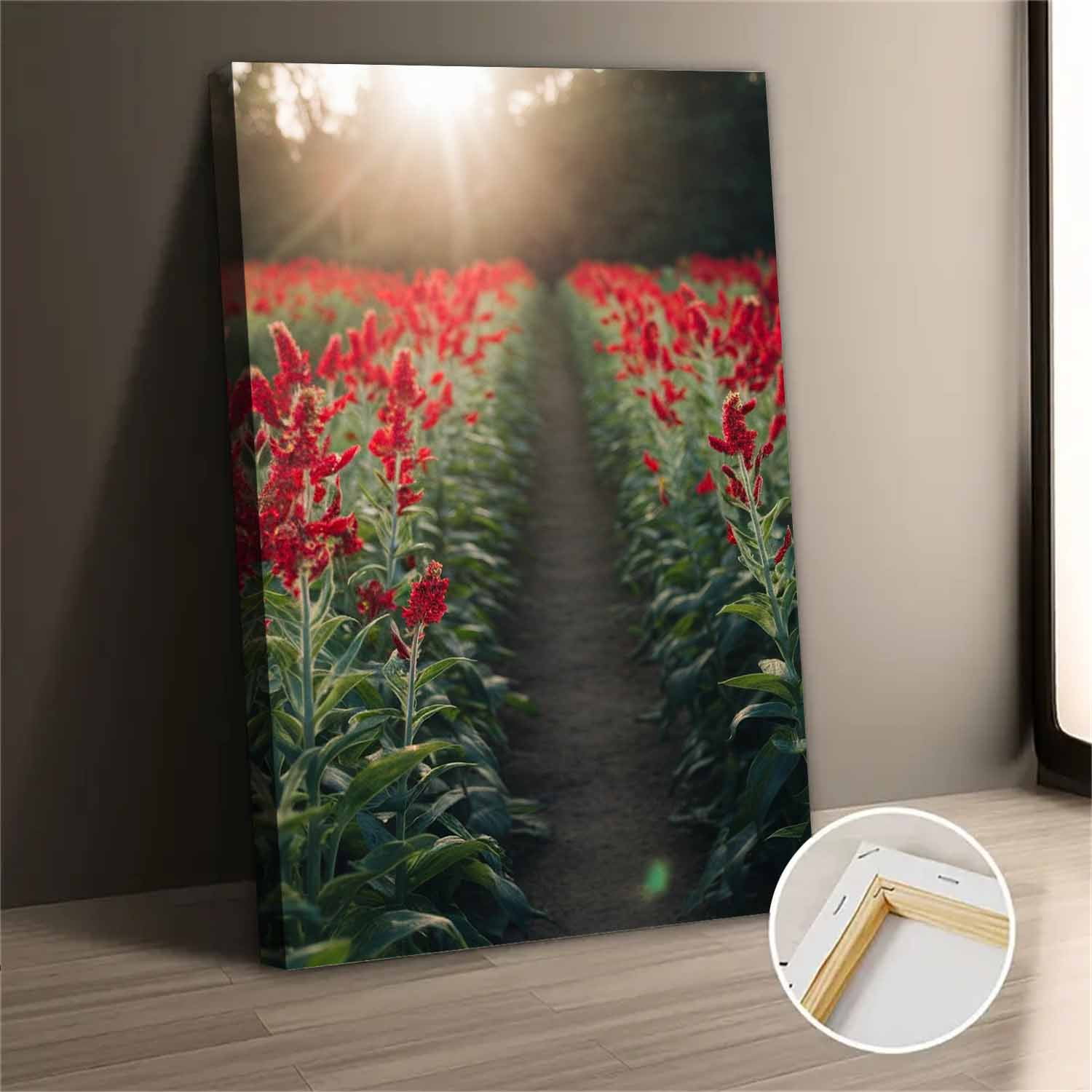 Red Flower Field Canvas Wall Art Print For Bedroom Living Room ...