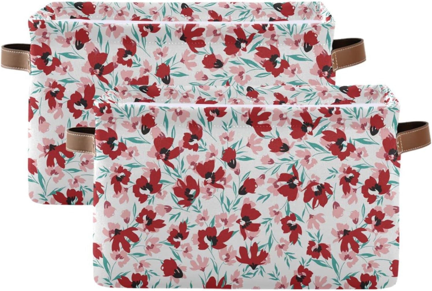 Red Flower Foldable Storage Basket for Shelves, Collapsible Sturdy ...